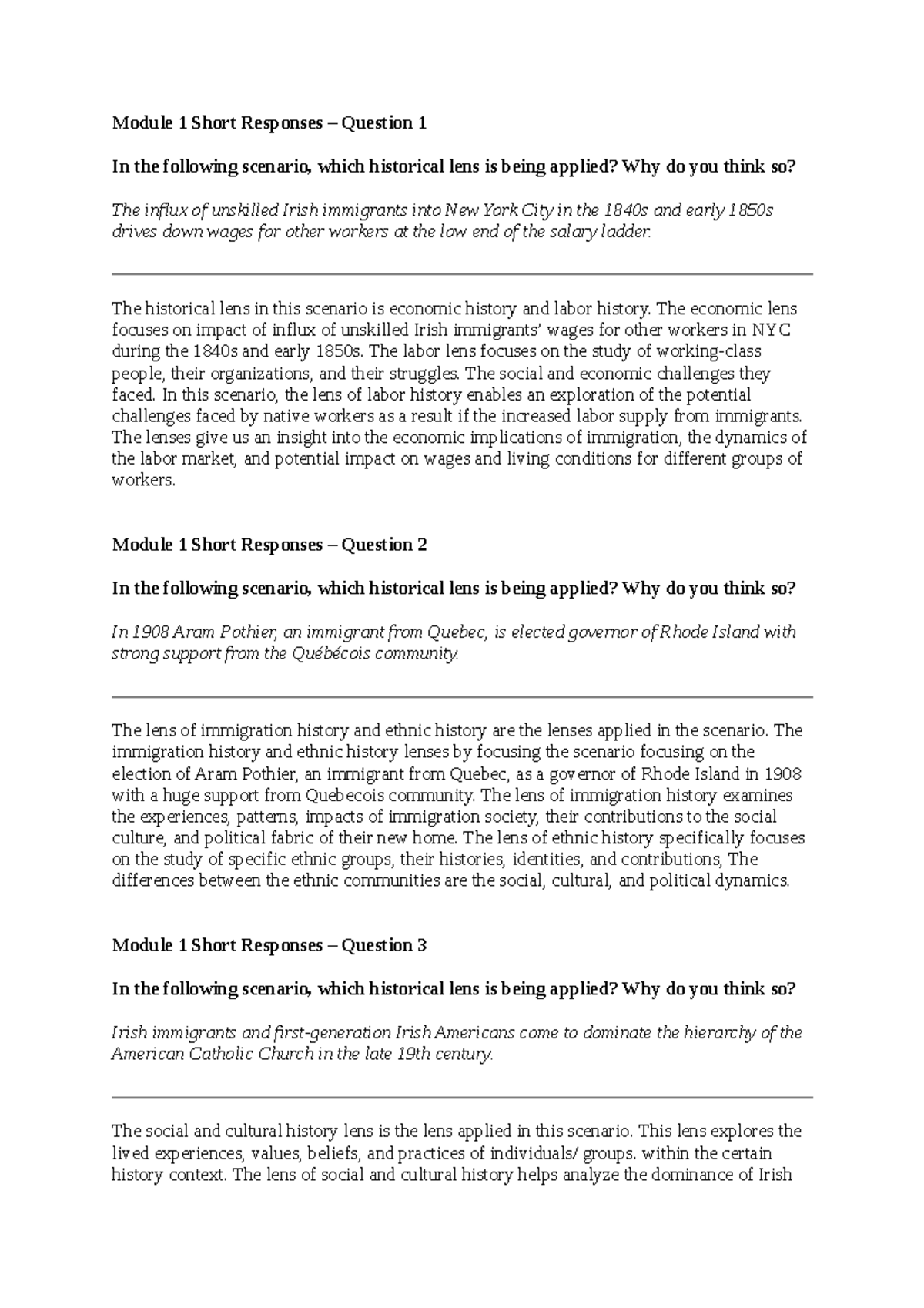 HIS 200 Applied History Module 1 - Module 1 Short Responses – Question 1 In the following ...