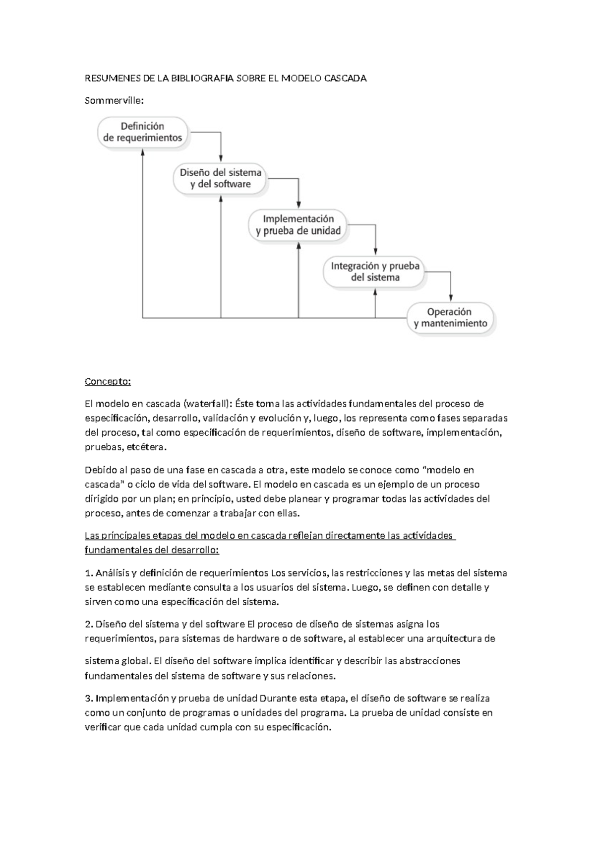Resumene Sobre EL Modelo Cascada - RESUMENES DE LA BIBLIOGRAFIA SOBRE ...