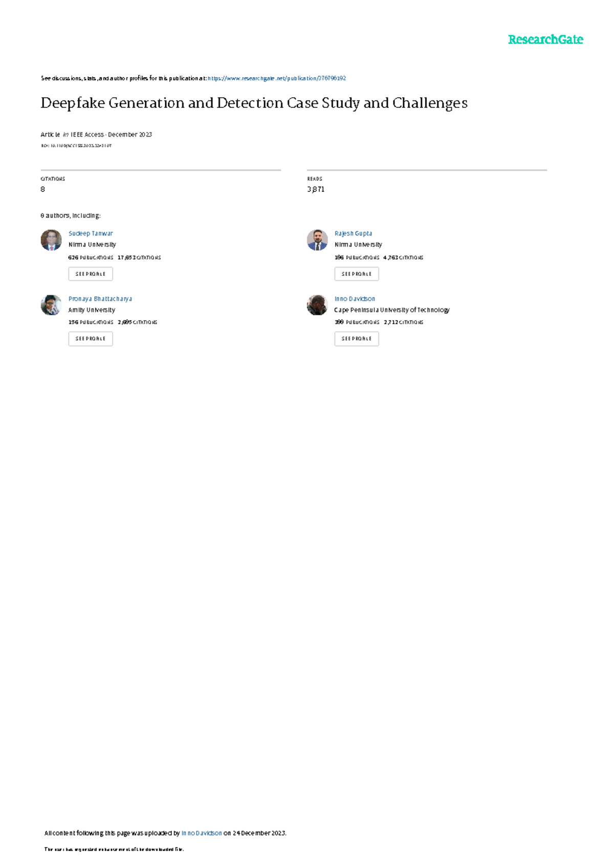 Deepfake Generation and Detection Case Study and Challenges - See discussions, stats, and author ...