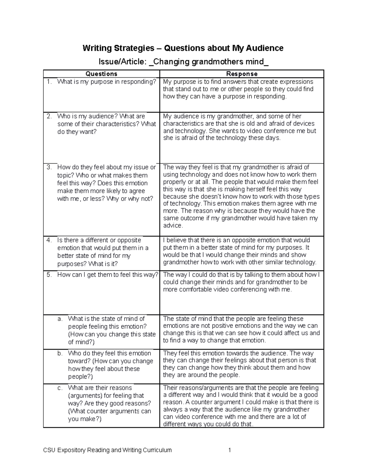 Writing Strategies Questions about My Audience - Writing Strategies ...