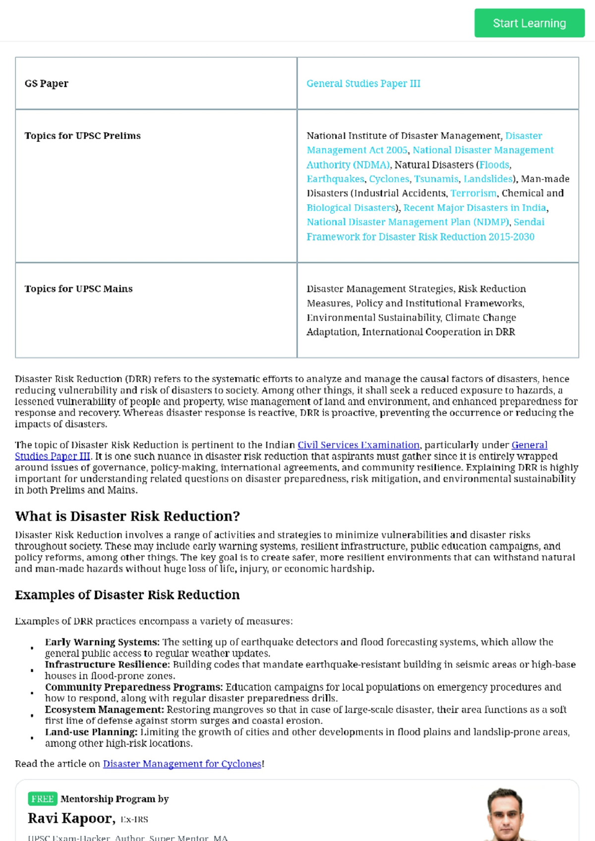 Disaster Risk Reduction (DRR) Examples, Components & More UPSC Notes ...