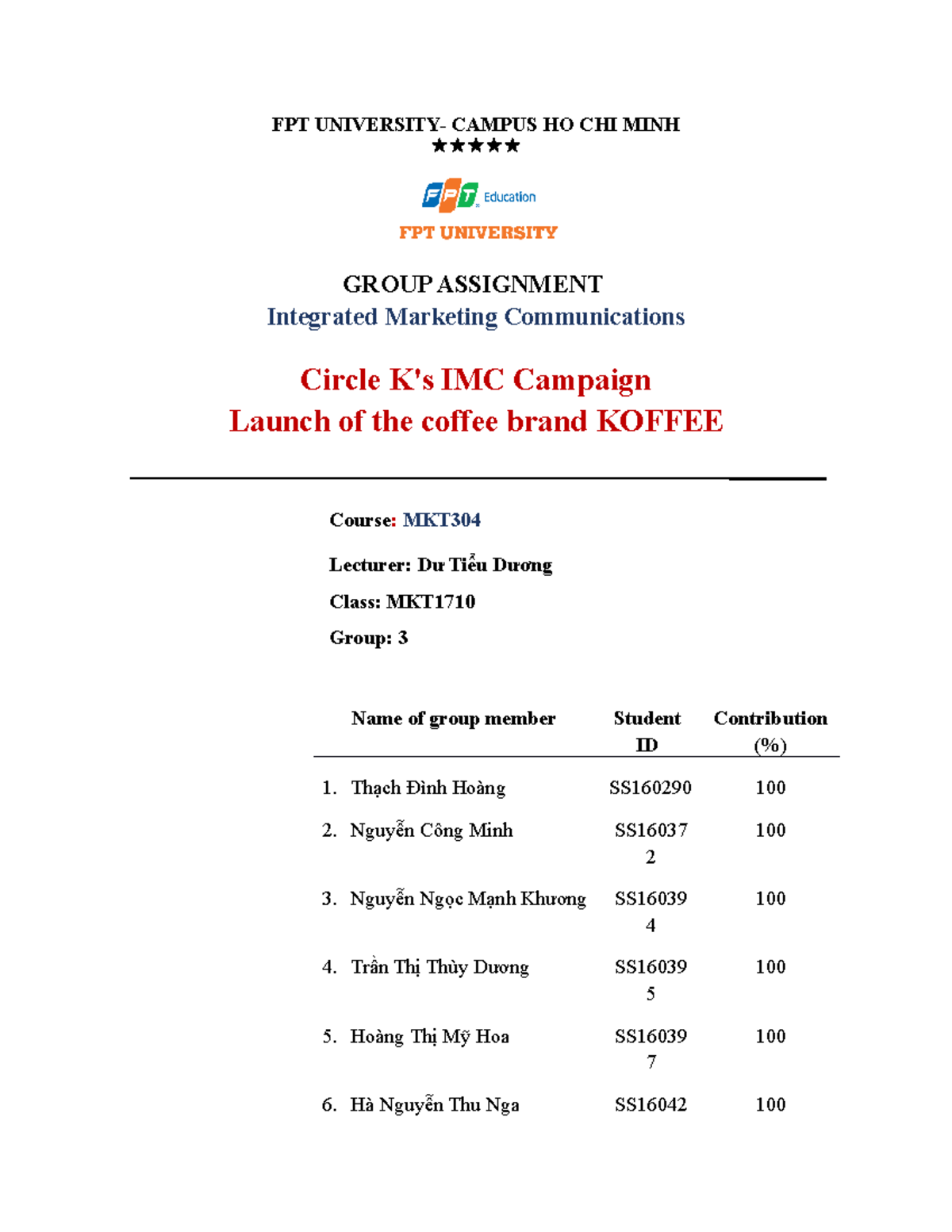 Group Assignment Fpt University Campus Ho Chi Minh Group Assignment