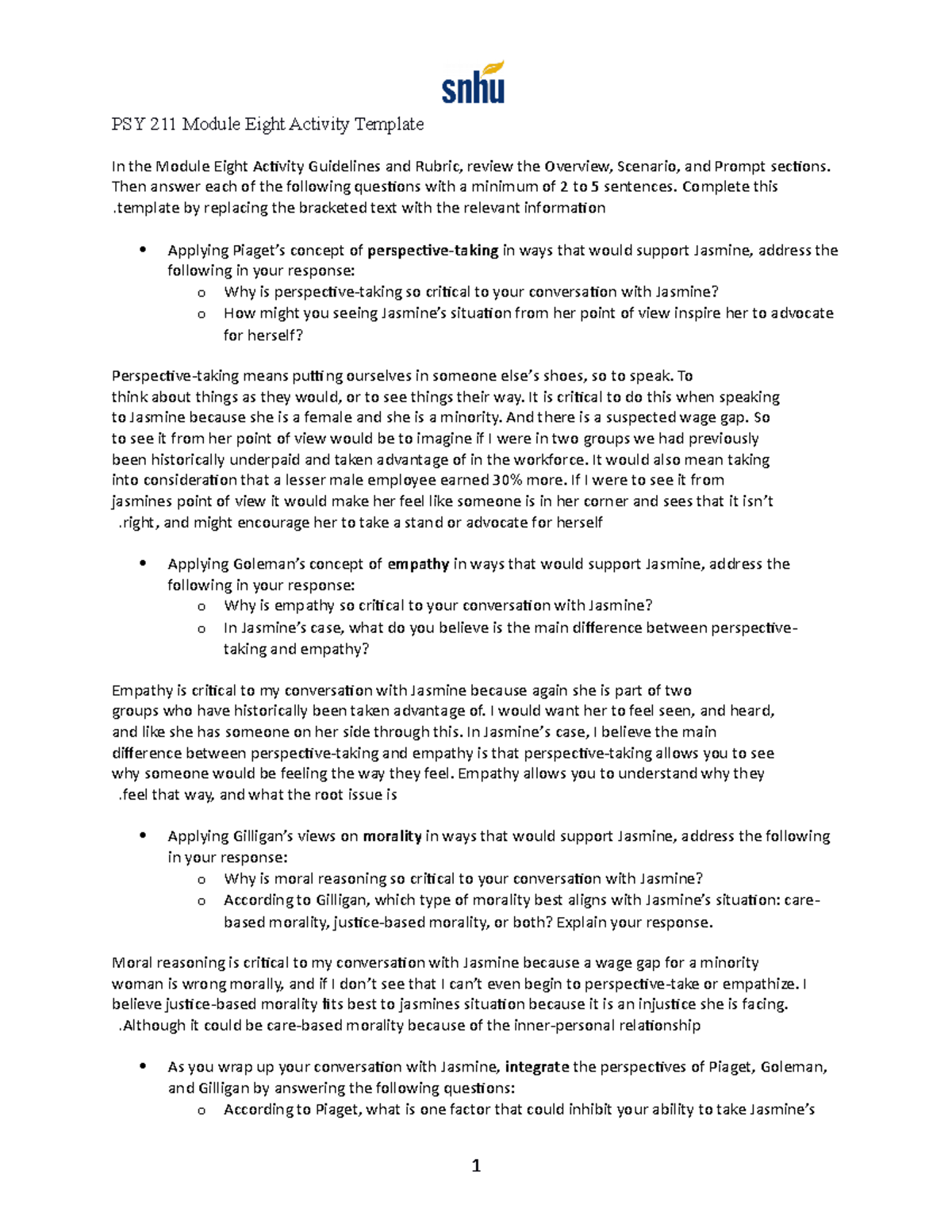 PSY 211 Module Eight Activity Template - Then answer each of the ...