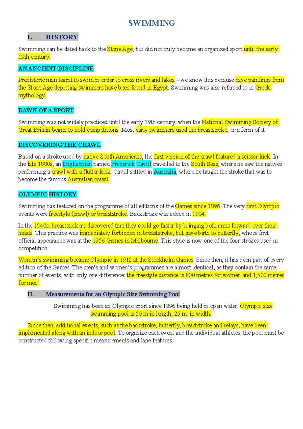 Swimming-note - swimming description - SWIMMING I. HISTORY Swimming can ...