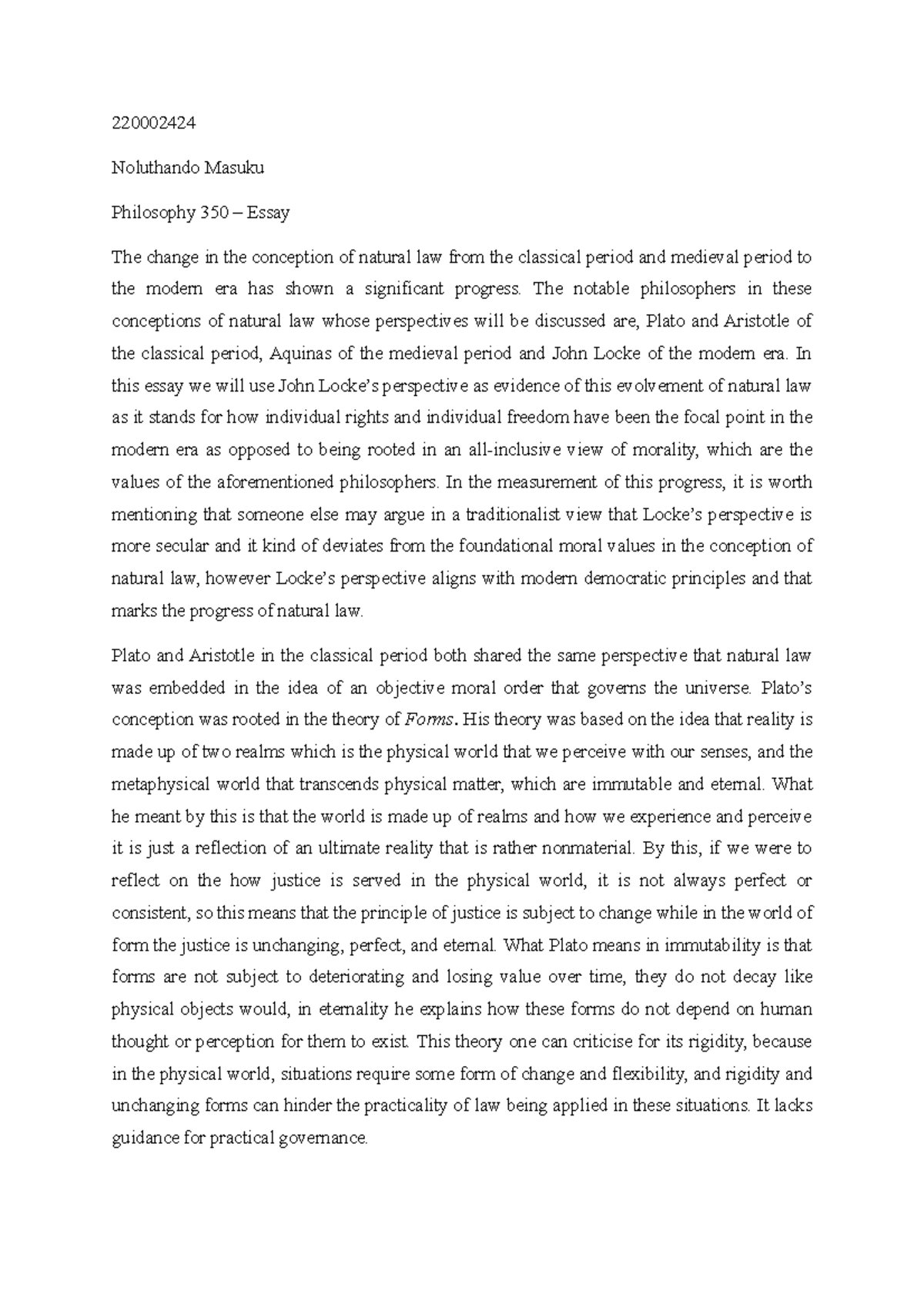 Phil350 esssay september copy - 220002424 Noluthando Masuku Philosophy ...