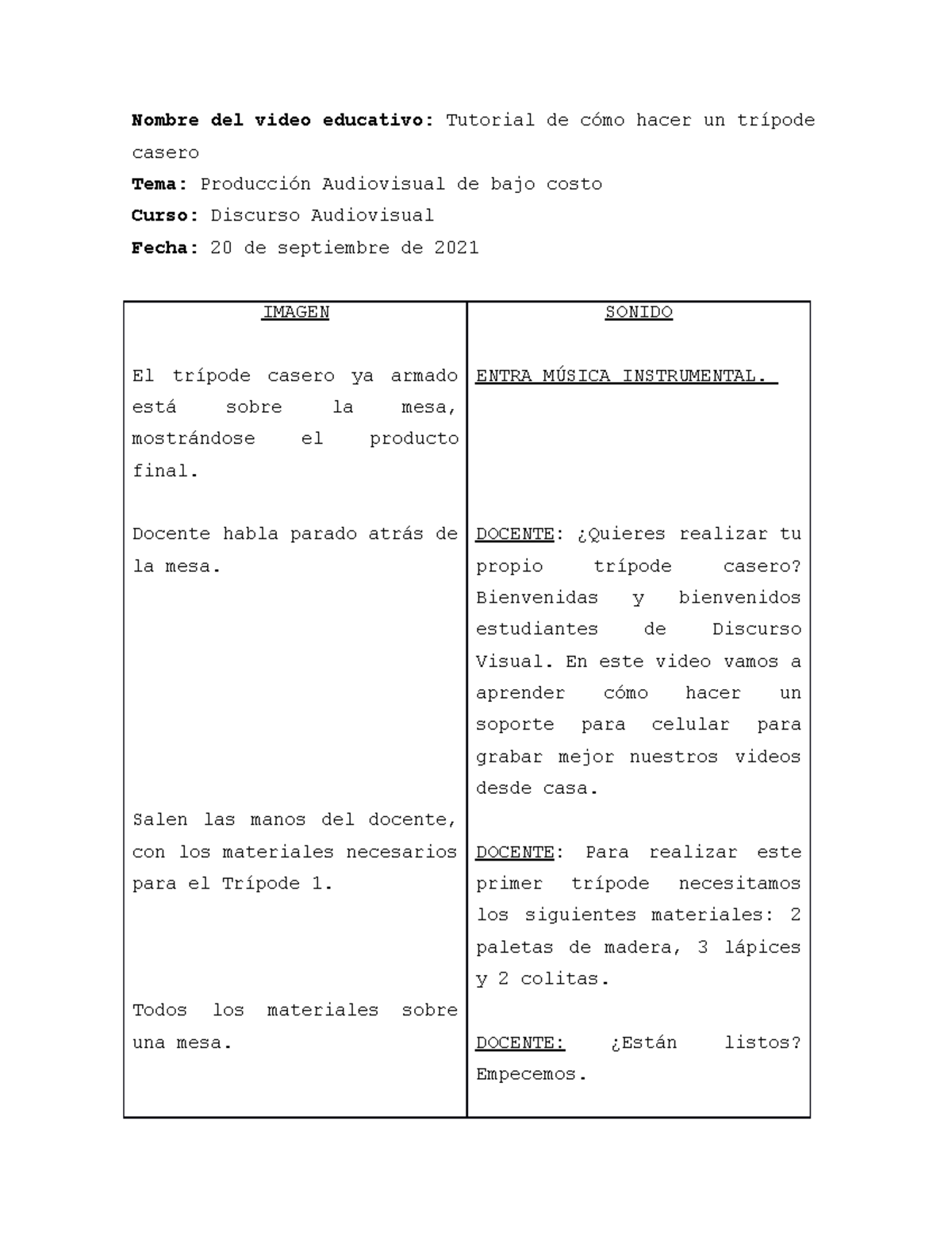 Formato de guion de videos educativos - Nombre del video educativo ...