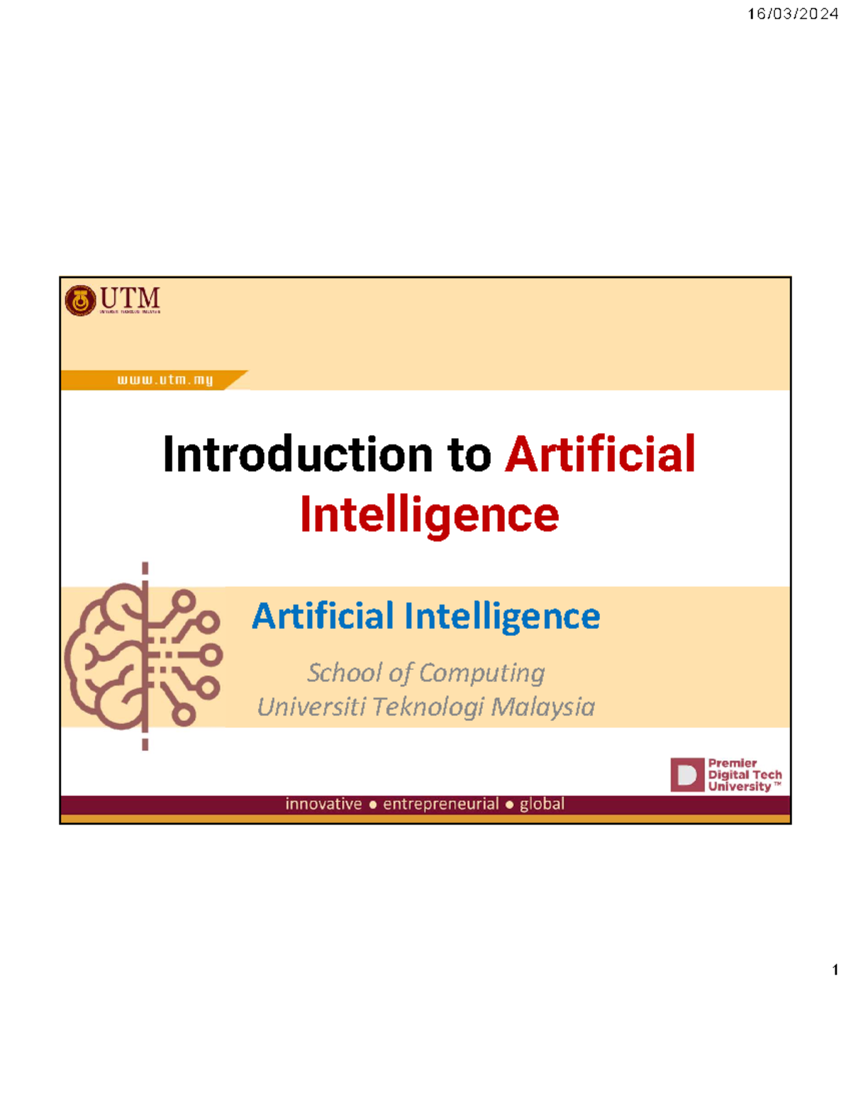 01 AI Overview 01 updatedv 2 - Introduction to Artificial Intelligence Artificial Intelligence ...