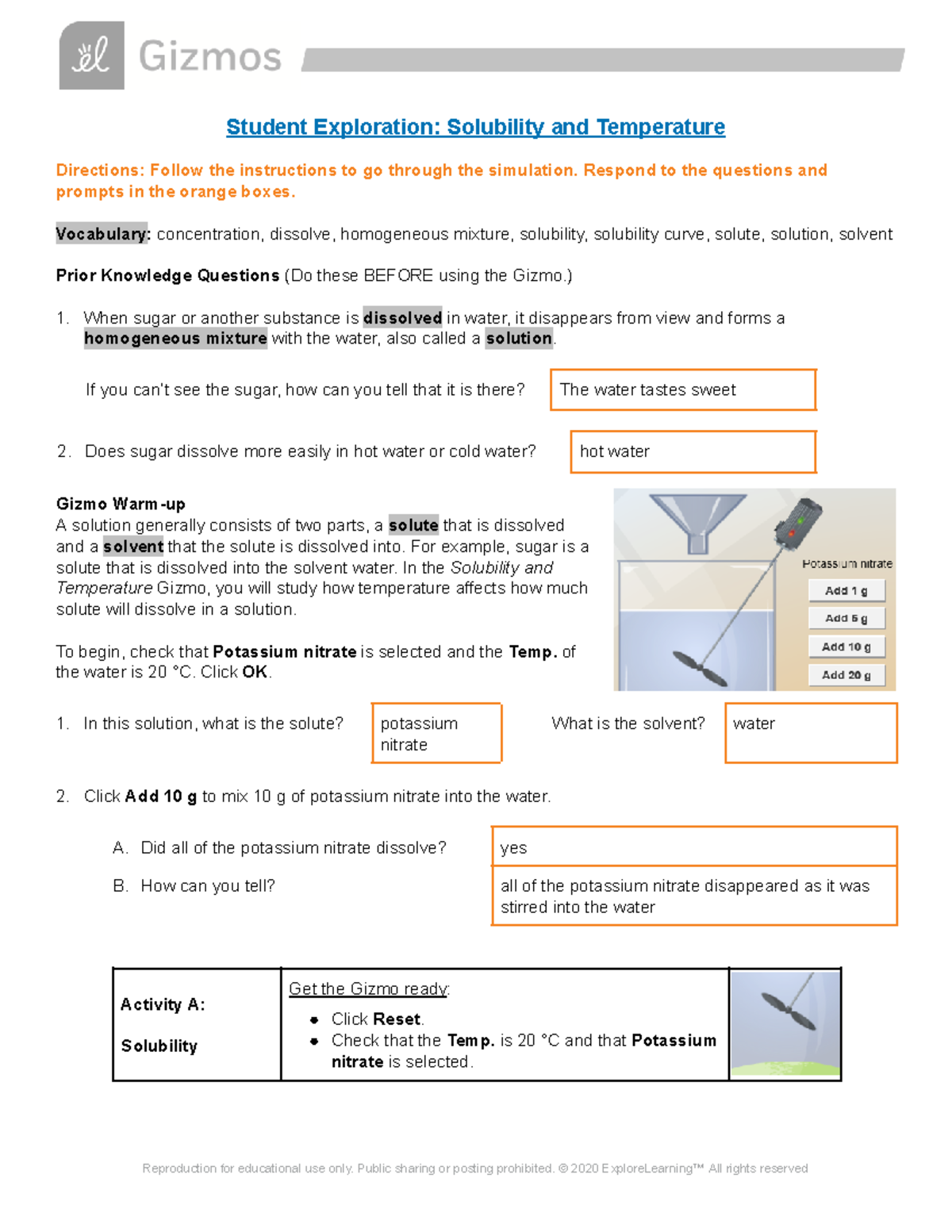 Solubility Temperature Gizmo - Student Exploration: Solubility and Temperature Directions ...