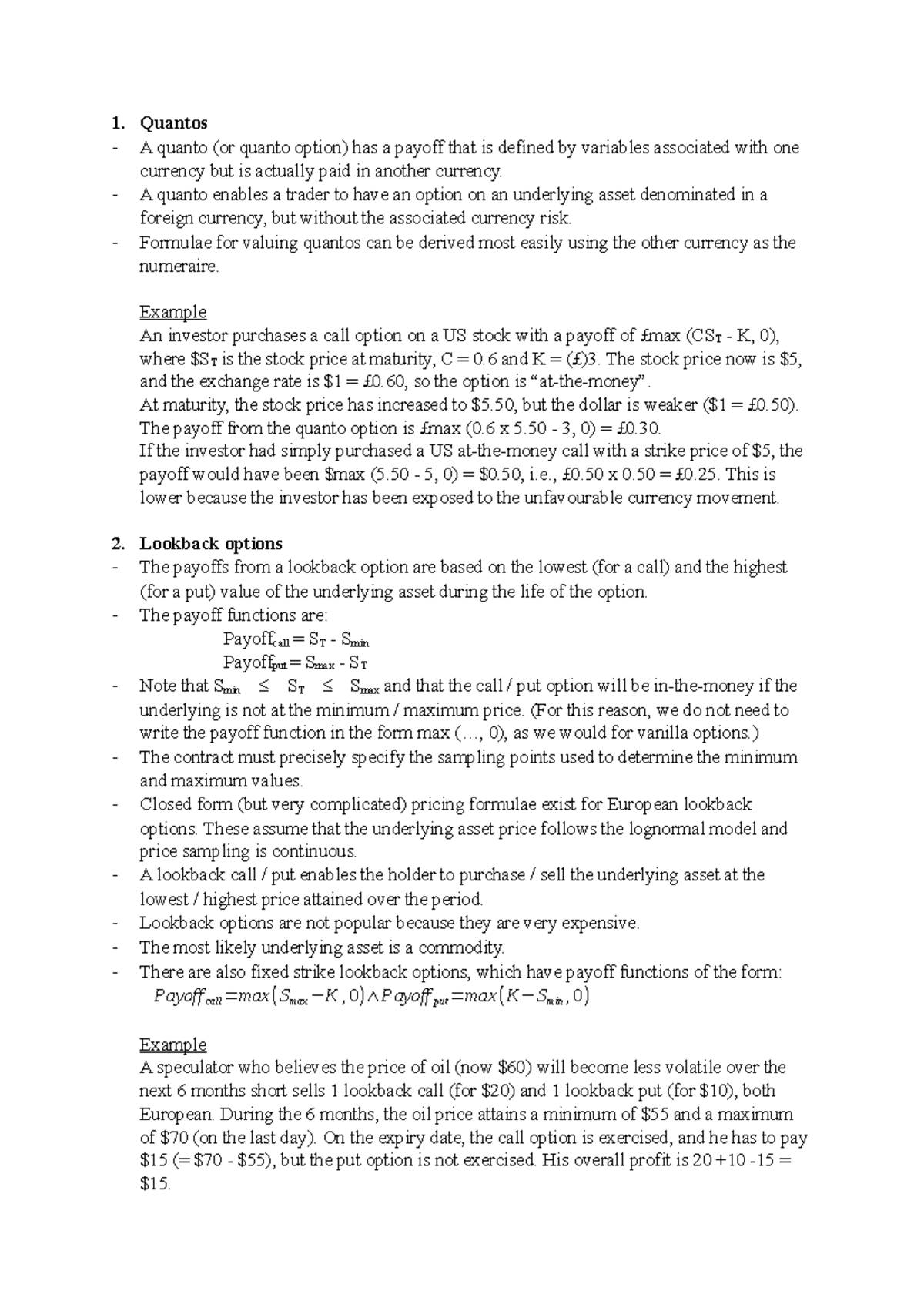 FC - Exotic Options - Lecture notes 5 - 1. Quantos A quanto (or quanto ...