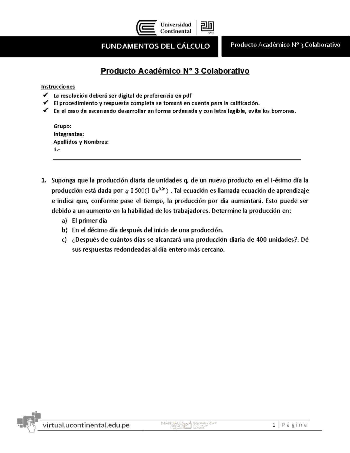 PA3 Funadamentos - PA3 grupal de fundamentos de calculo - Producto Académico N° 3 Colaborativo ...