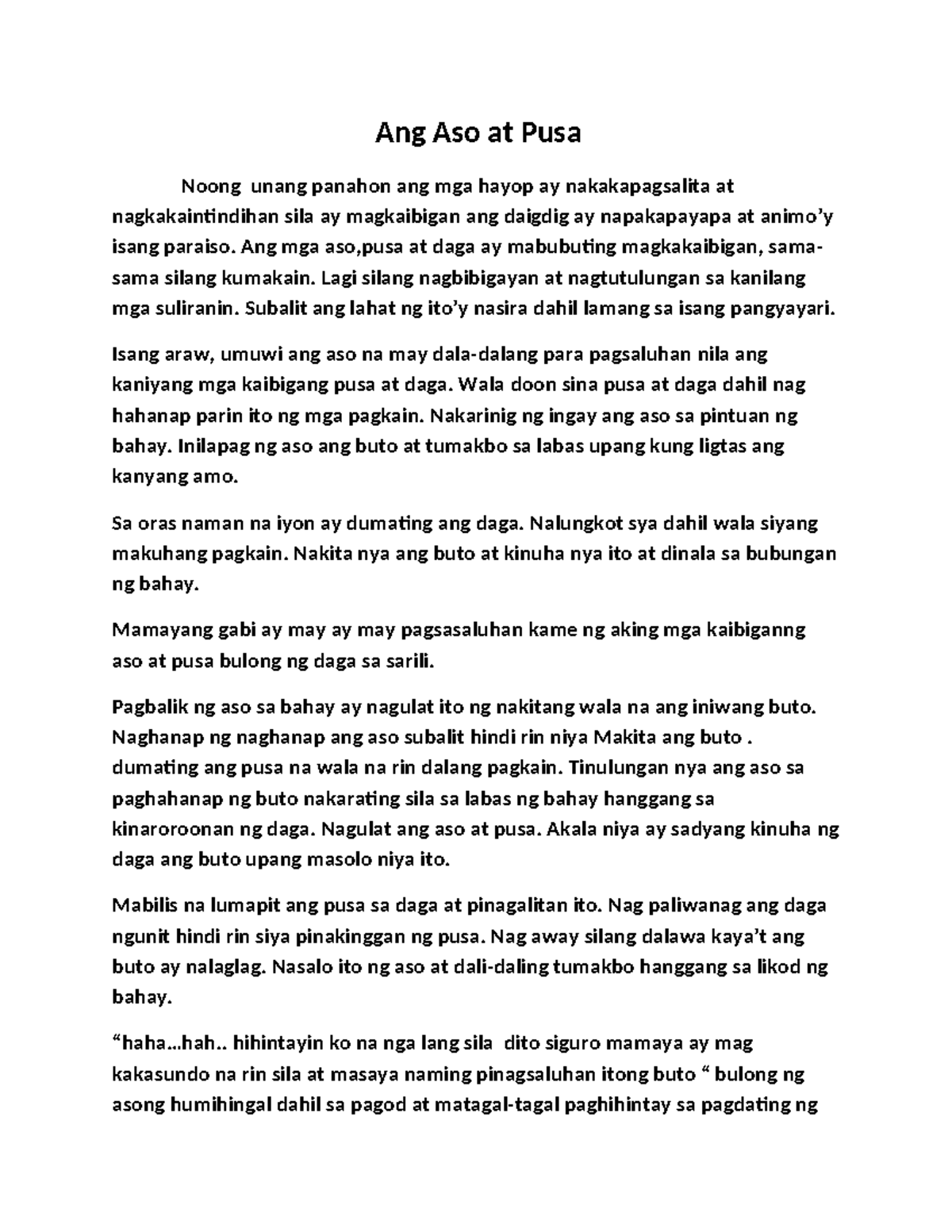 232854468 Ang Aso at Pusa - Ang Aso at Pusa Noong unang panahon ang mga ...
