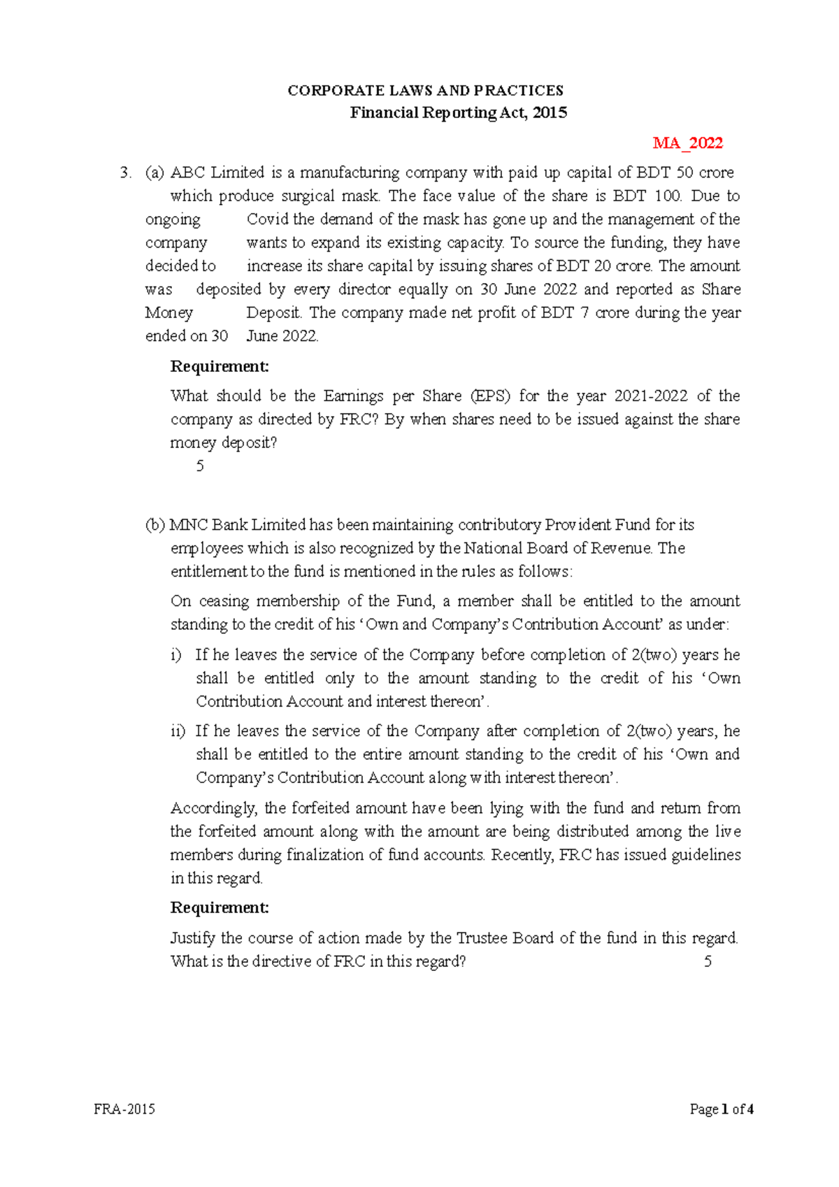 6 CLP Ques Analysis FRA Upto Dec 2020 - CORPORATE LAWS AND PRACTICES ...