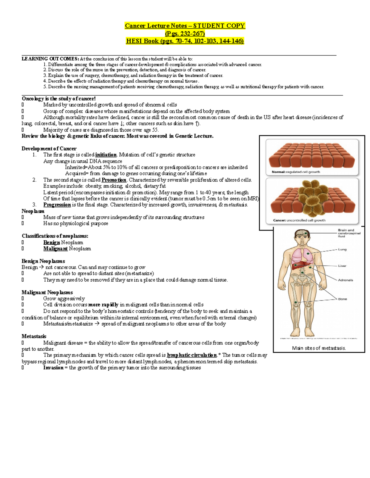 Cancer Lecture Notes Teacher Copy for 3rd semester - Cancer Lecture ...