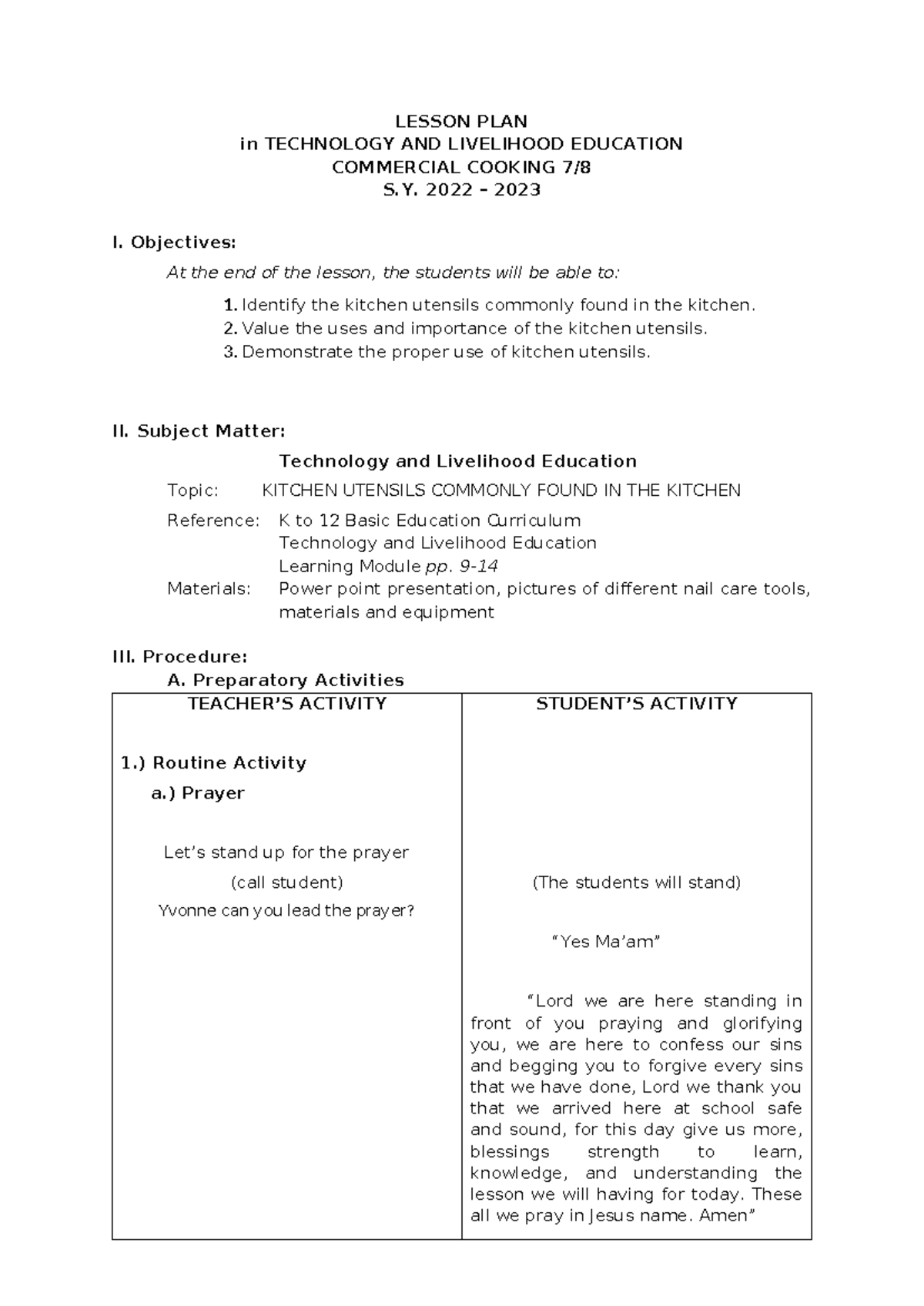 Final Demo lesson plan - Thankyou - LESSON PLAN in TECHNOLOGY AND ...