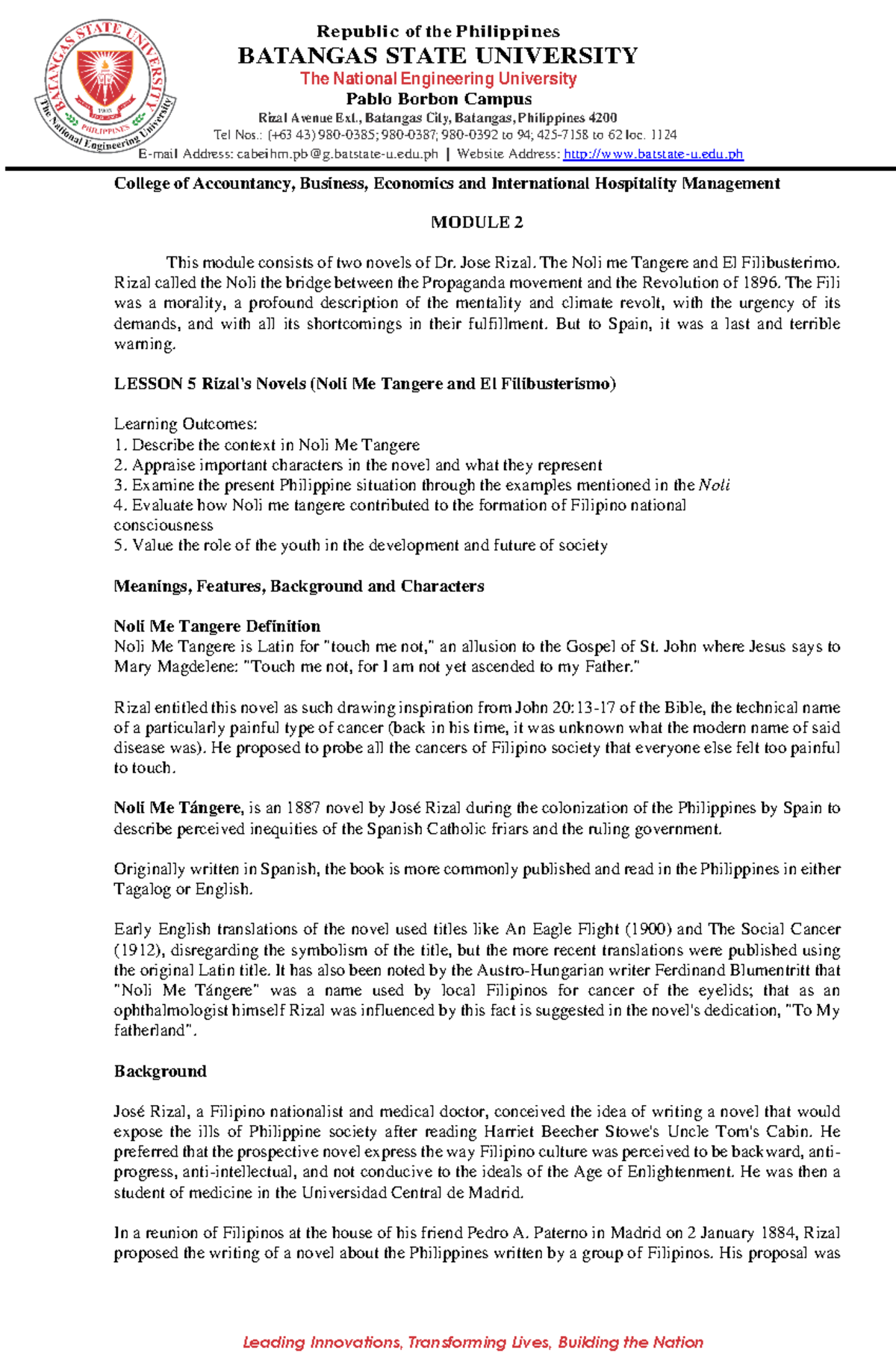 GEd103 Module 2 Lesson 5 - BATANGAS STATE UNIVERSIT Y The National Engineering University Pablo ...