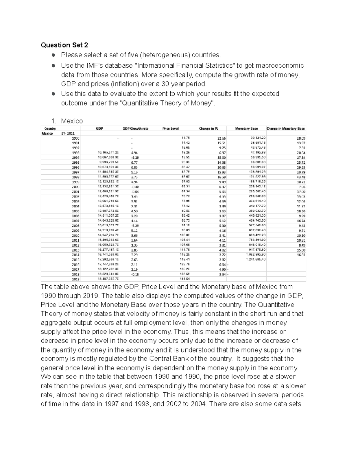 Question Set 2 - Use the IMF's database "International Financial ...