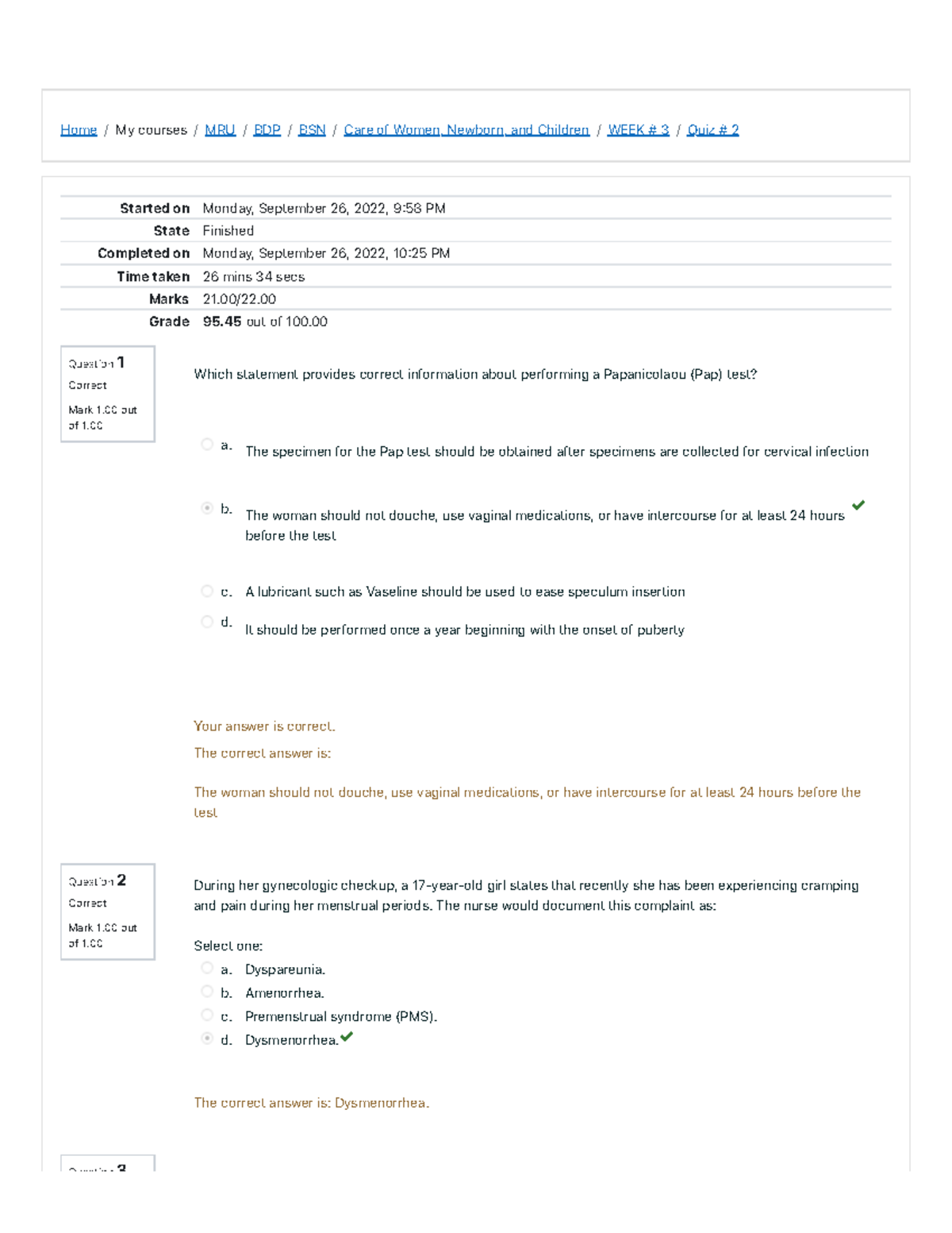Quiz # 2 Maternity - Home / My courses / MRU / BDP / BSN / Care of ...