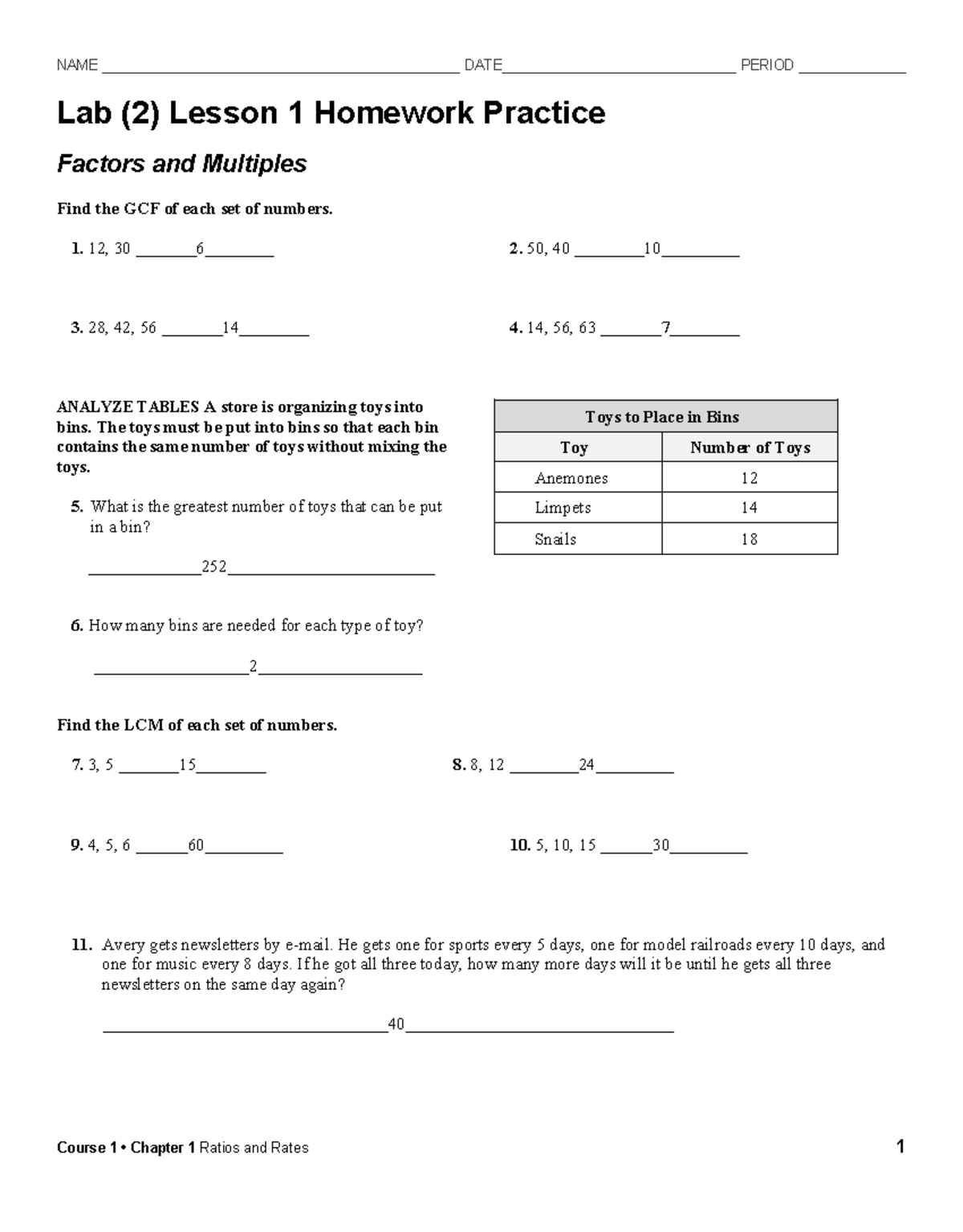 Lab (2) Homework Practice Lesson 1 Factors and Multiples - NAME - Studocu