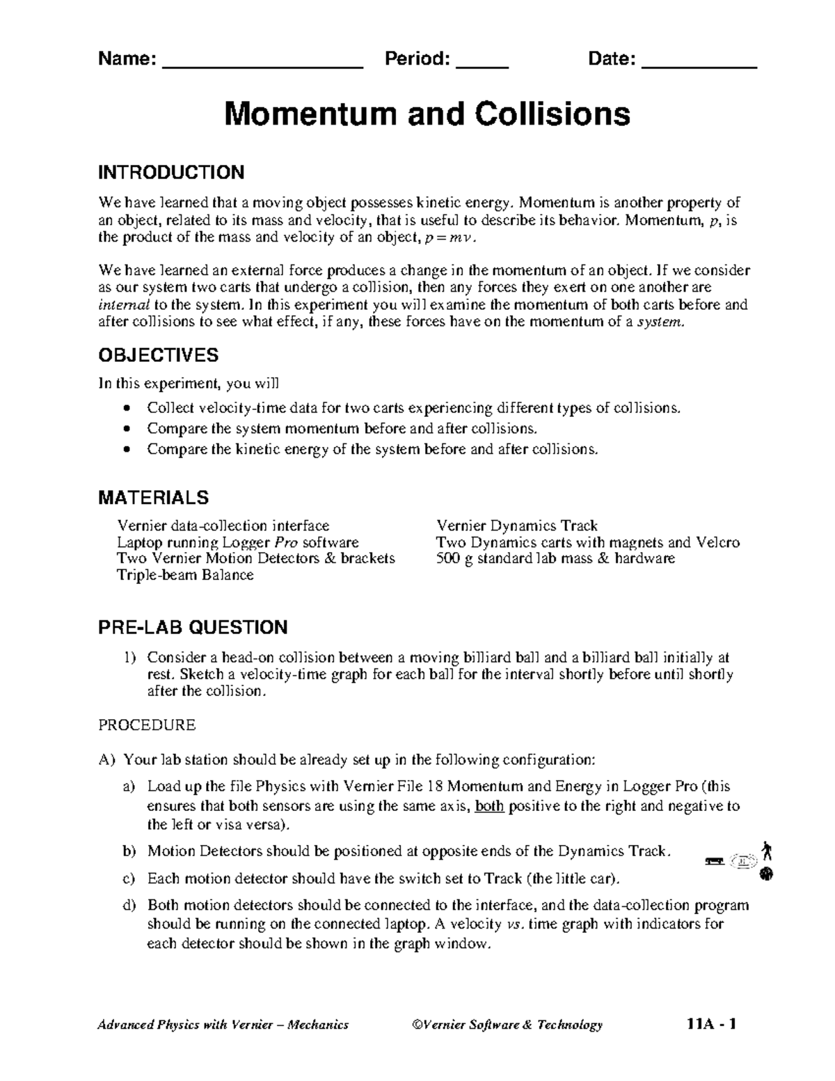 Collision Lab - Answers to a lab we did in school. - Name ...