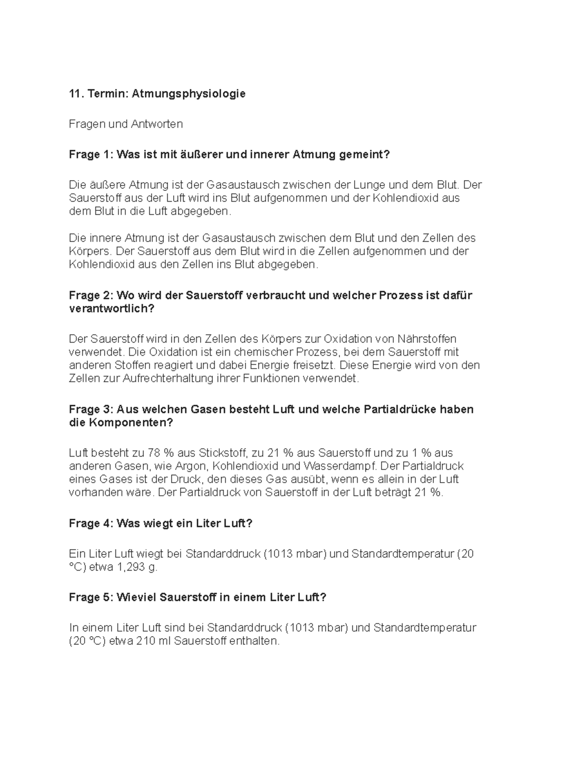 Human und Tierphysiologie Fragen - TUM - Studocu