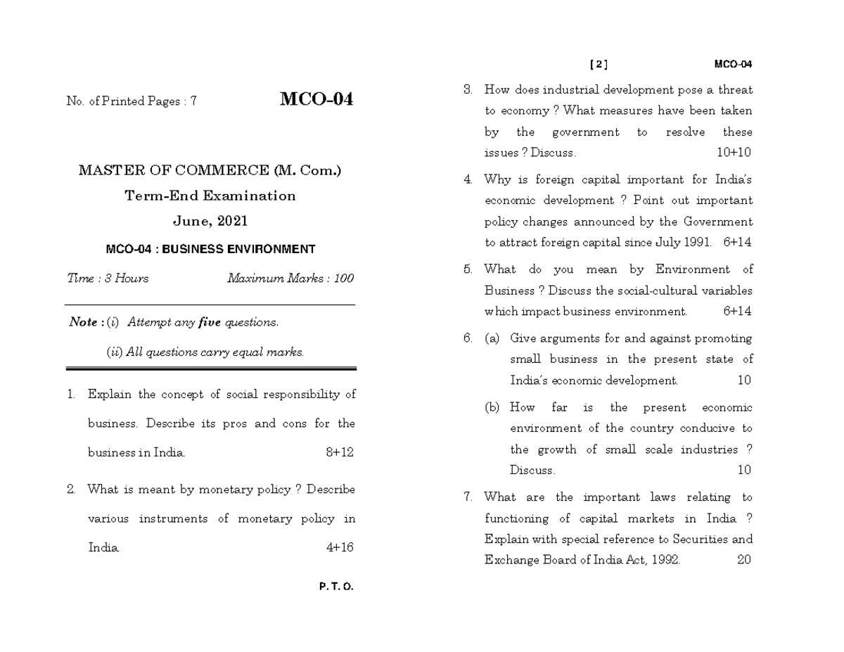 MCO-04 - It's lecture notes - No. of Printed Pages : 7 MCO- MASTER OF ...