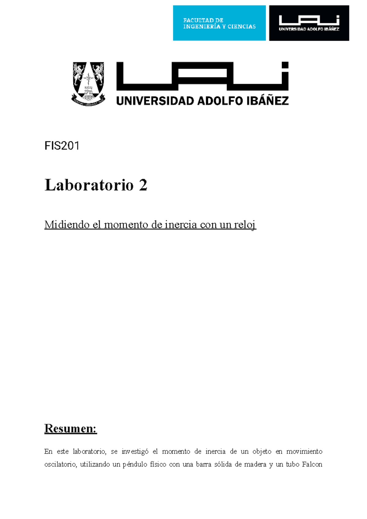 Lab fisica II - FIS Laboratorio 2 Midiendo el momento de inercia con un ...