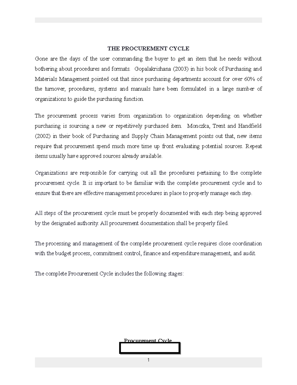 Notes - Procurement Process-1 - THE PROCUREMENT CYCLE Gone are the days ...