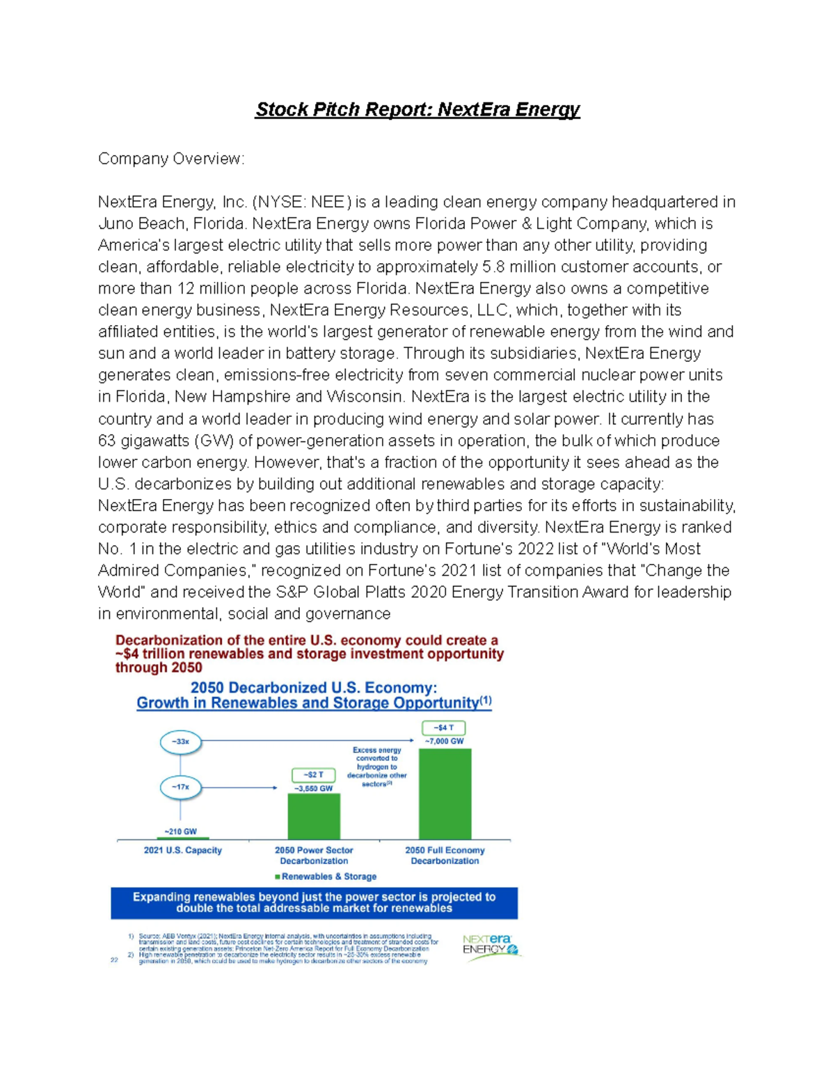 Stock Pitch Nextera Energy - Stock Pitch Report: NextEra Energy Company ...