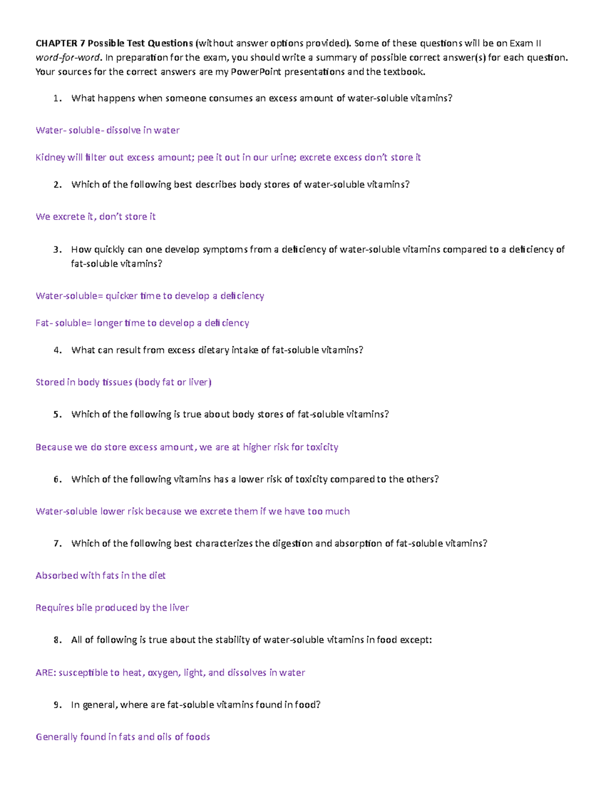 Possible Test Questions Chapter 7 fall 2020 - CHAPTER 7 Possible Test ...