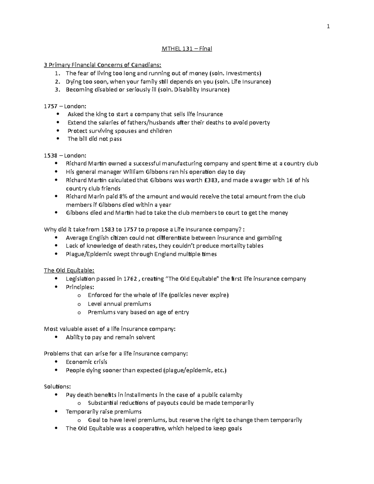 Mthel 131 Final-andrew - MTHEL 131 – Final 3 Primary Financial Concerns ...