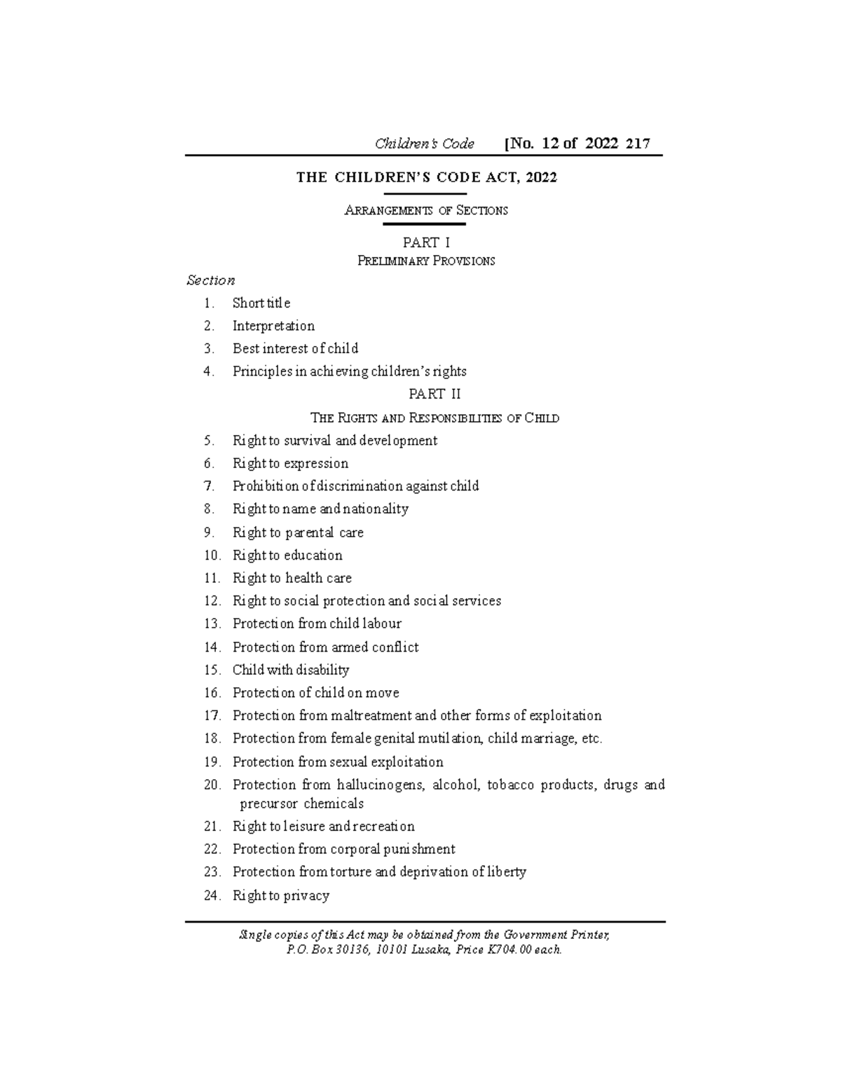 ACT No. 12 OF 2022,The Children's Code Final - Children’s Code [No. 12 of 2022 217 THE CHILDREN ...