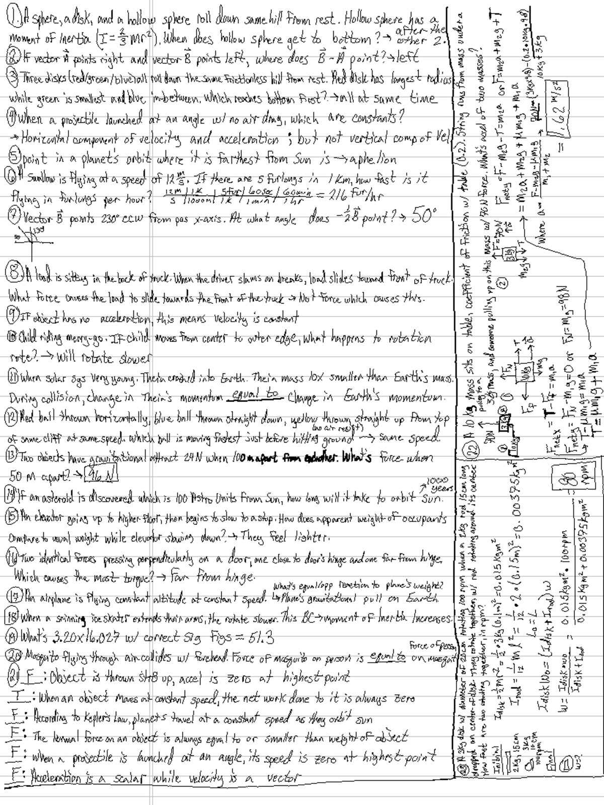 Cheat sheet finals phys - I A sphere, adisk, and a hollow sphere roll ...
