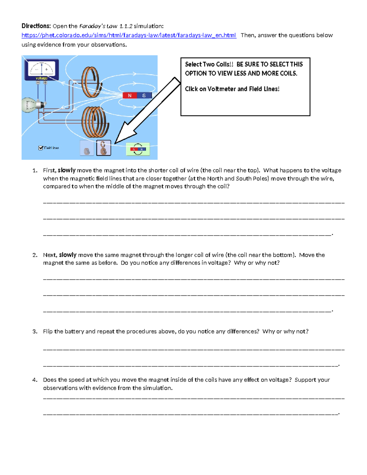 physics lab-102 practice materials - Directions: Open the Faraday’s Law ...