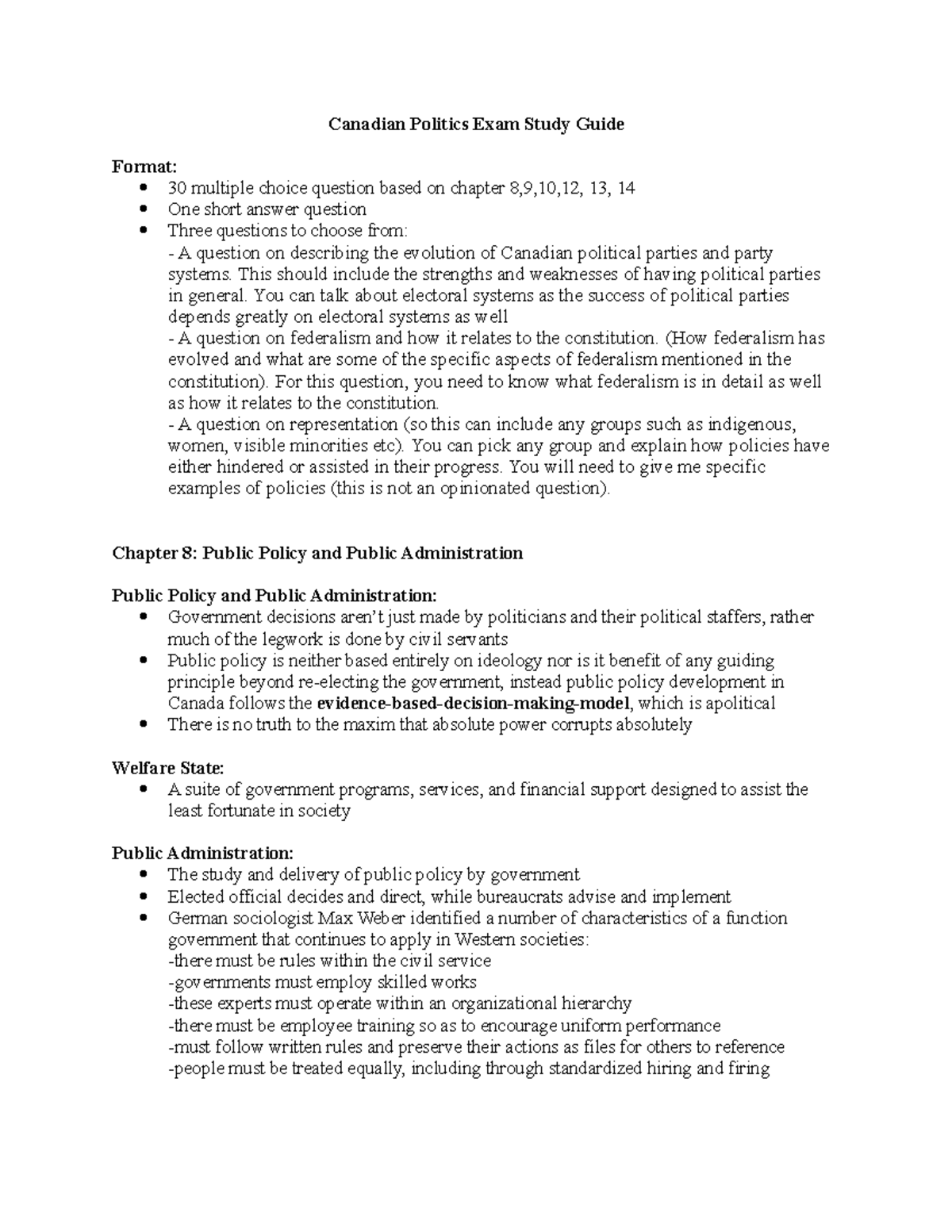 Canadian Politics Exam Study Guide - This should include the strengths ...