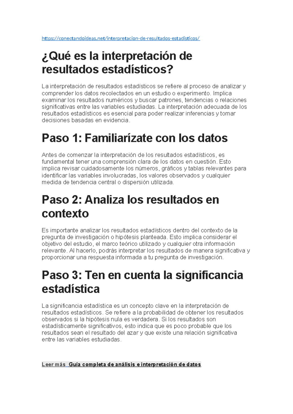 Estadistica - la interpretación de resultados estadísticos - - Studocu