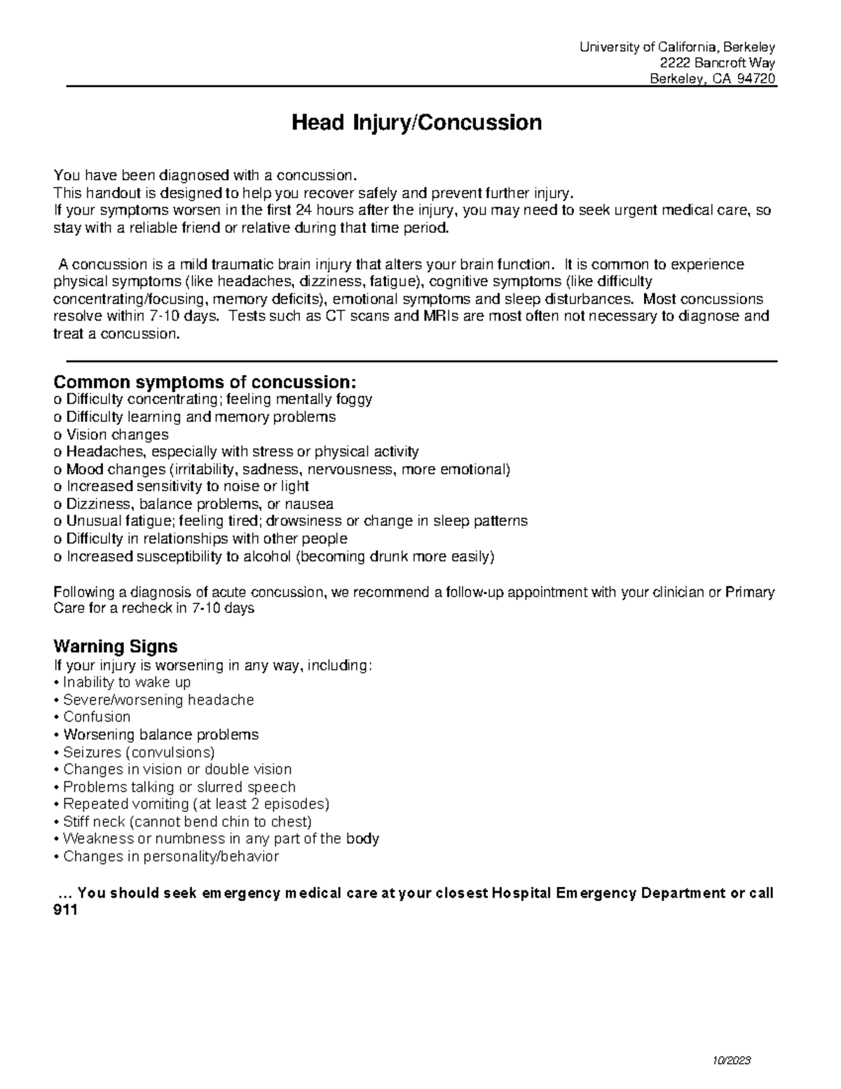 Head-injury-concussion - 10/ Head Injury/Concussion University of ...