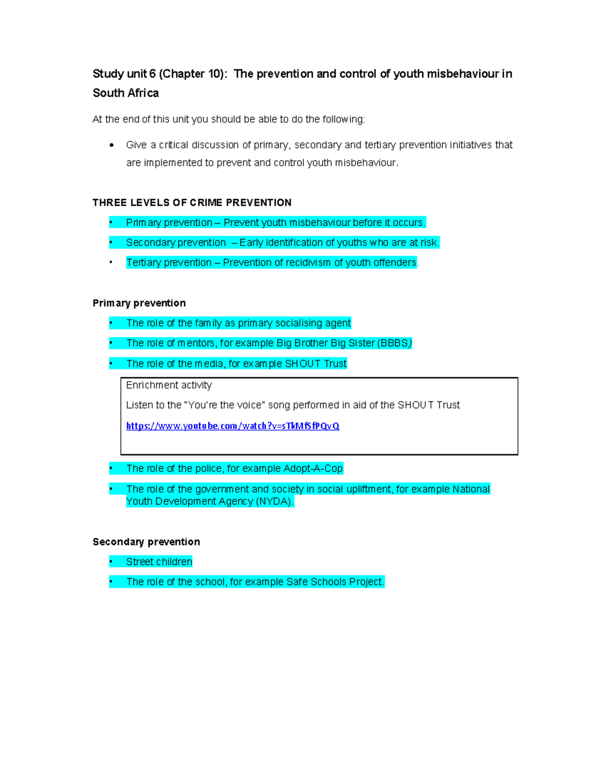 Study unit 6 (Chapter 10) - Study unit 6 (Chapter 10): The prevention ...