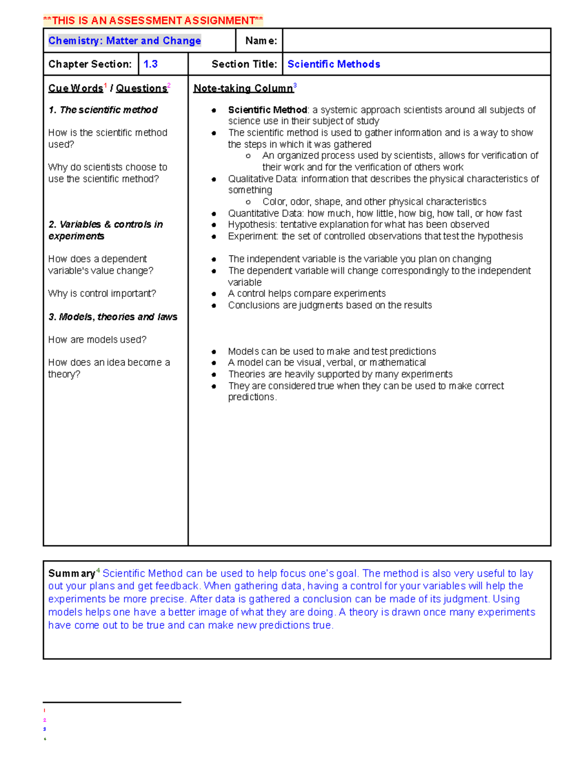 Chemistry: Matter and Change Reading Notes Ch. 1.3 - THIS IS AN ...