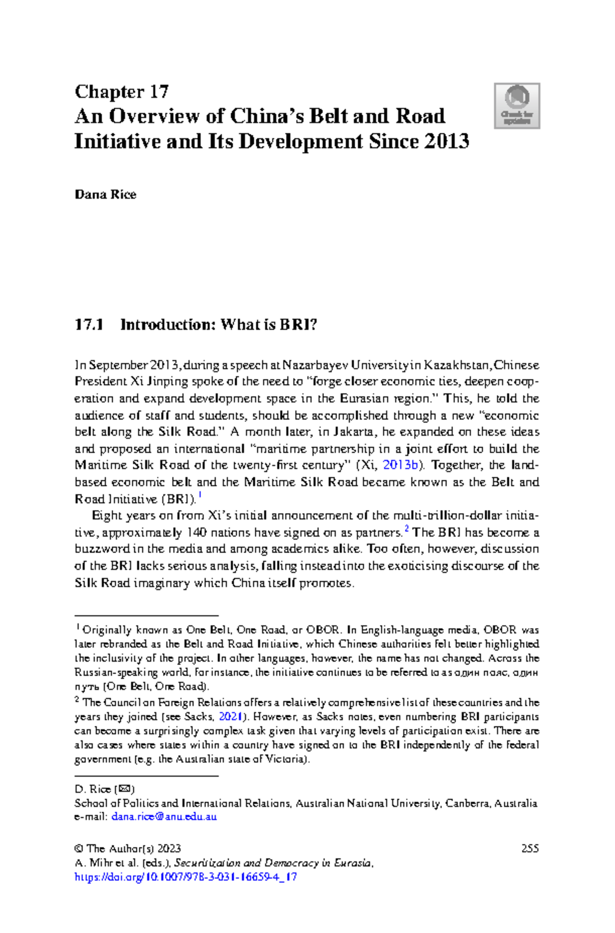 An Overview of Chinas Belt and Road Initiative an - Chapter 17 An ...