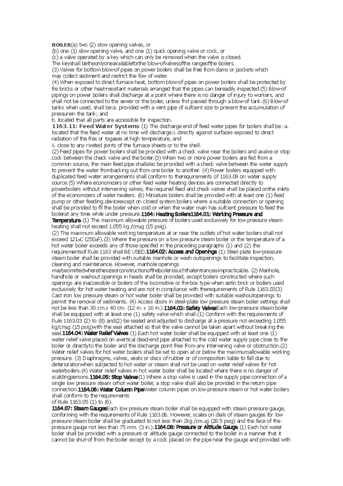 Osh 20 - osh notes - BOILER(a) two (2) slow opening valves, or (b) one ...