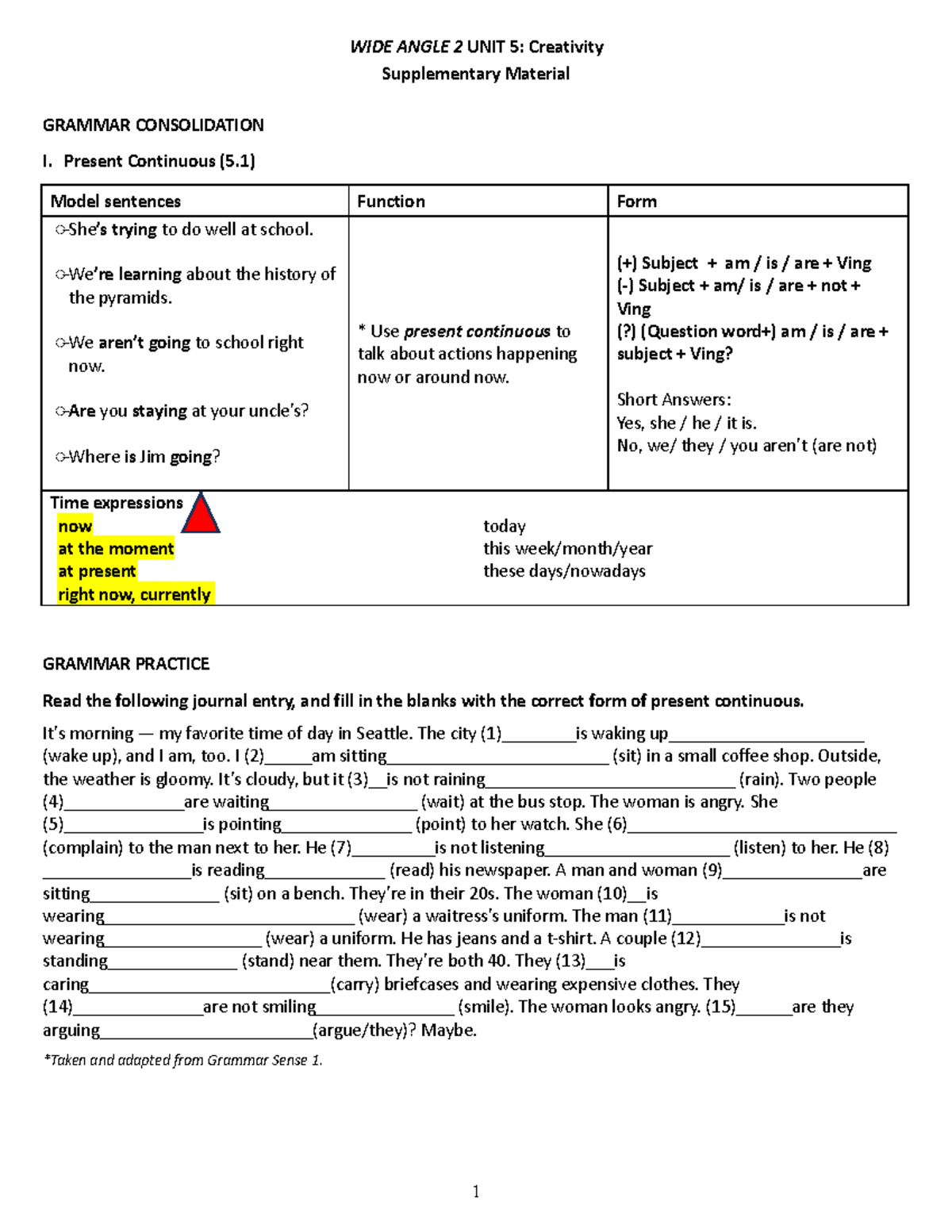 WA 2 U 5 Supplementary Ss Copy - WIDE ANGLE 2 UNIT 5: Creativity ...