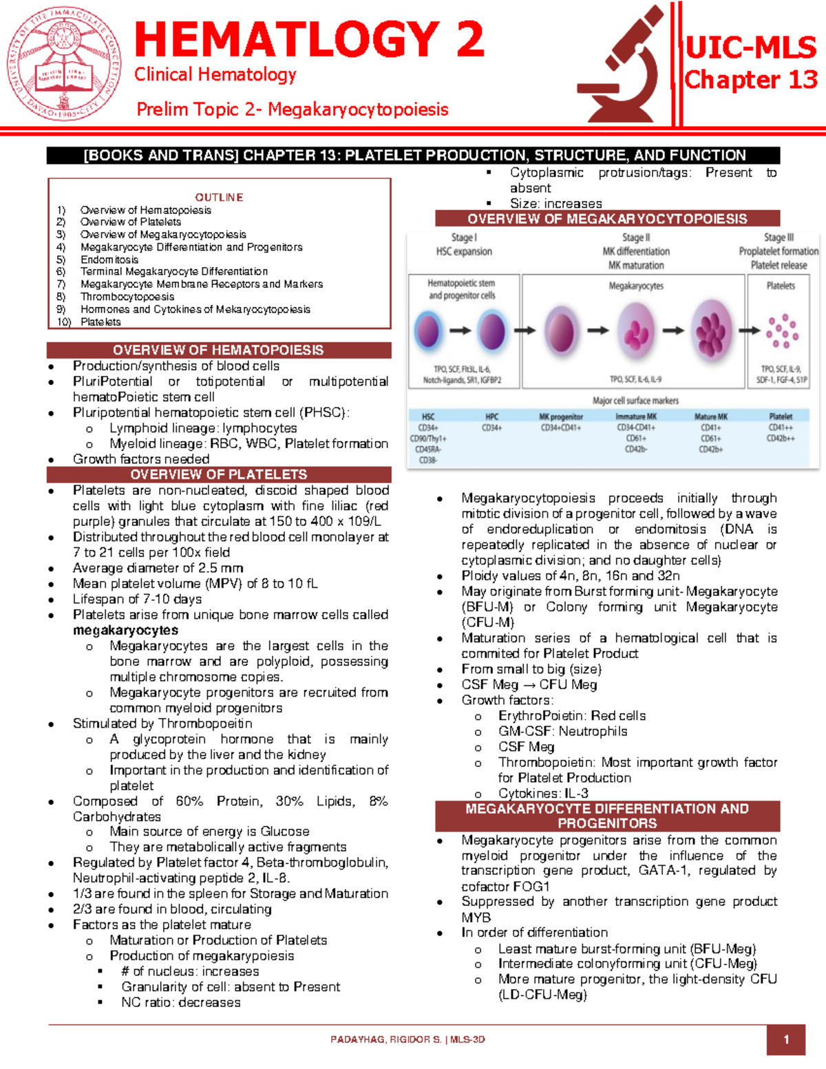 HEMA 2- Prelim Topic 2- Megakaryocytopoiesis - HEMATLOGY 2 Clinical ...