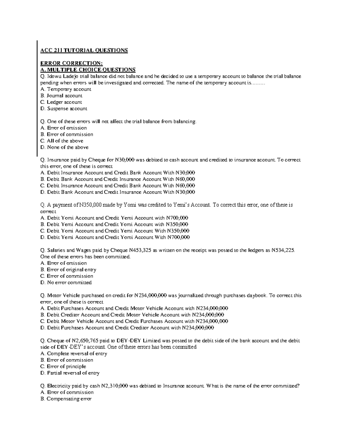 Error Correction Tutorial Questions-1 - ACC 211 TUTORIAL QUESTIONS ...