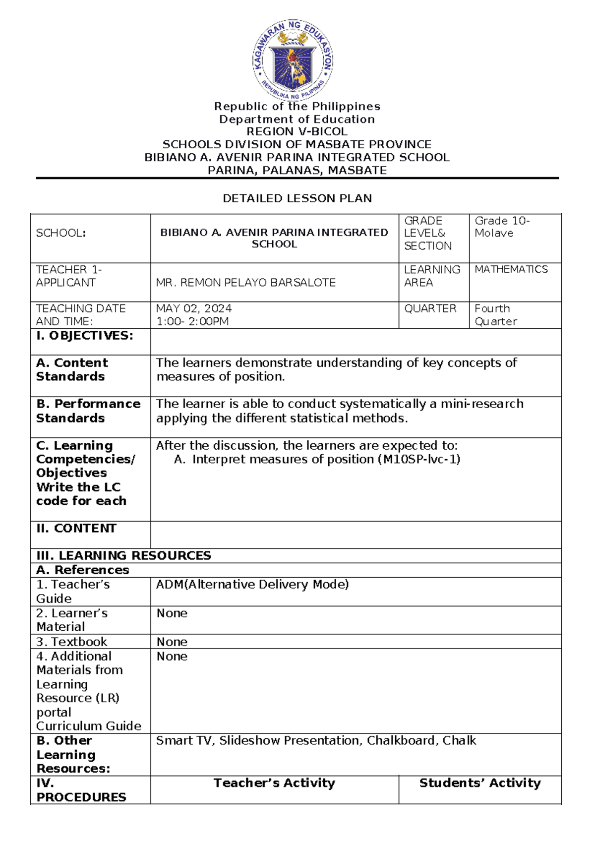 Sample- Detailed-LP - lesson plan - Republic of the Philippines ...