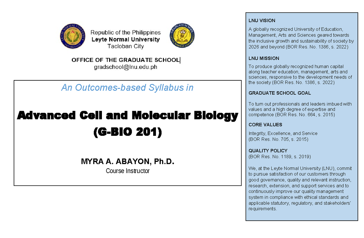 Advanced-Cell-and-Mol-Biology - An Outcomes-based Syllabus in Advanced ...