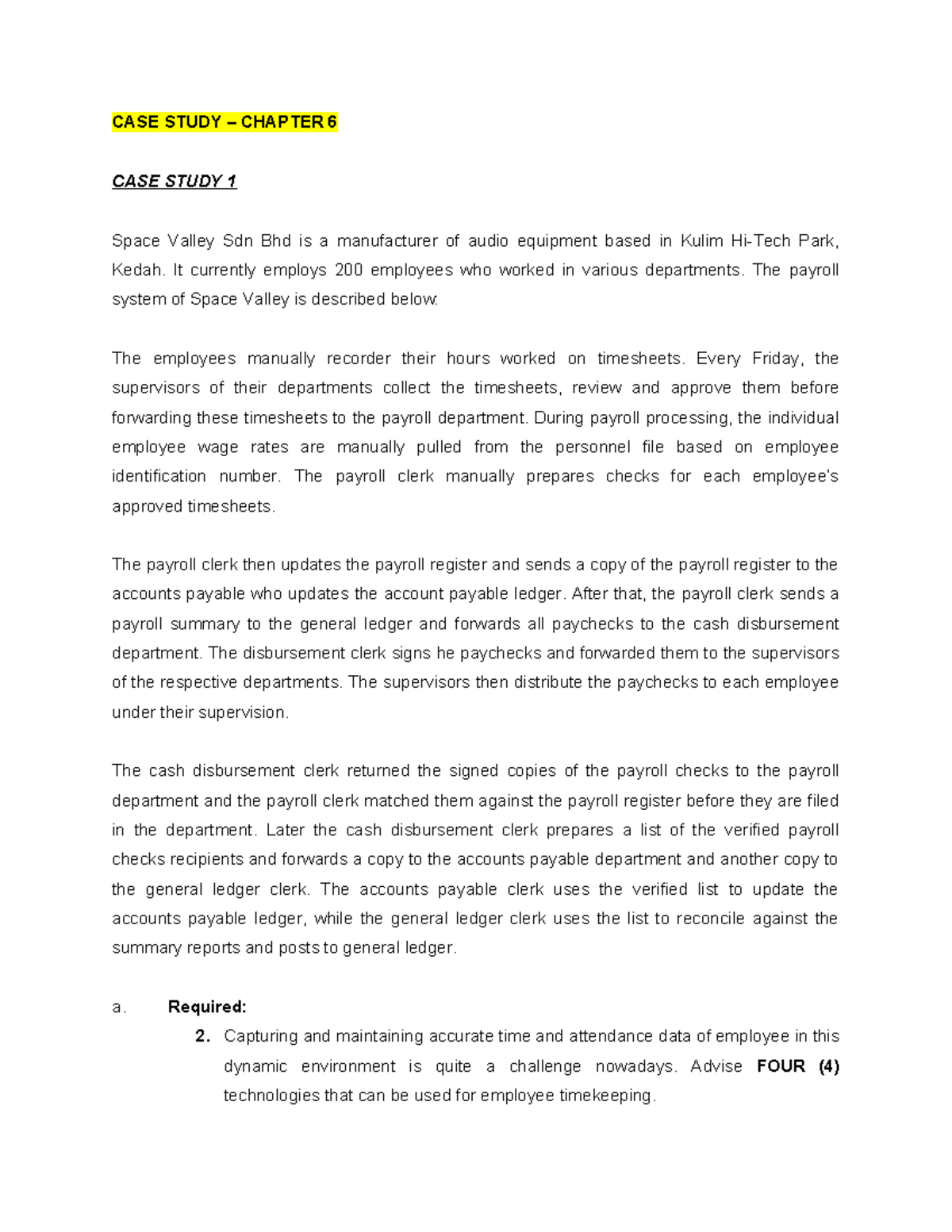 CASE Study Tutor- CHAP 6 - CASE STUDY – CHAPTER 6 CASE STUDY 1 Space ...