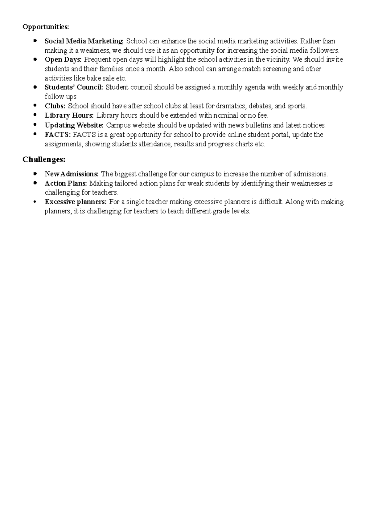 Swoc 1 Swoc Analysis Of A School Opportunities Social Media