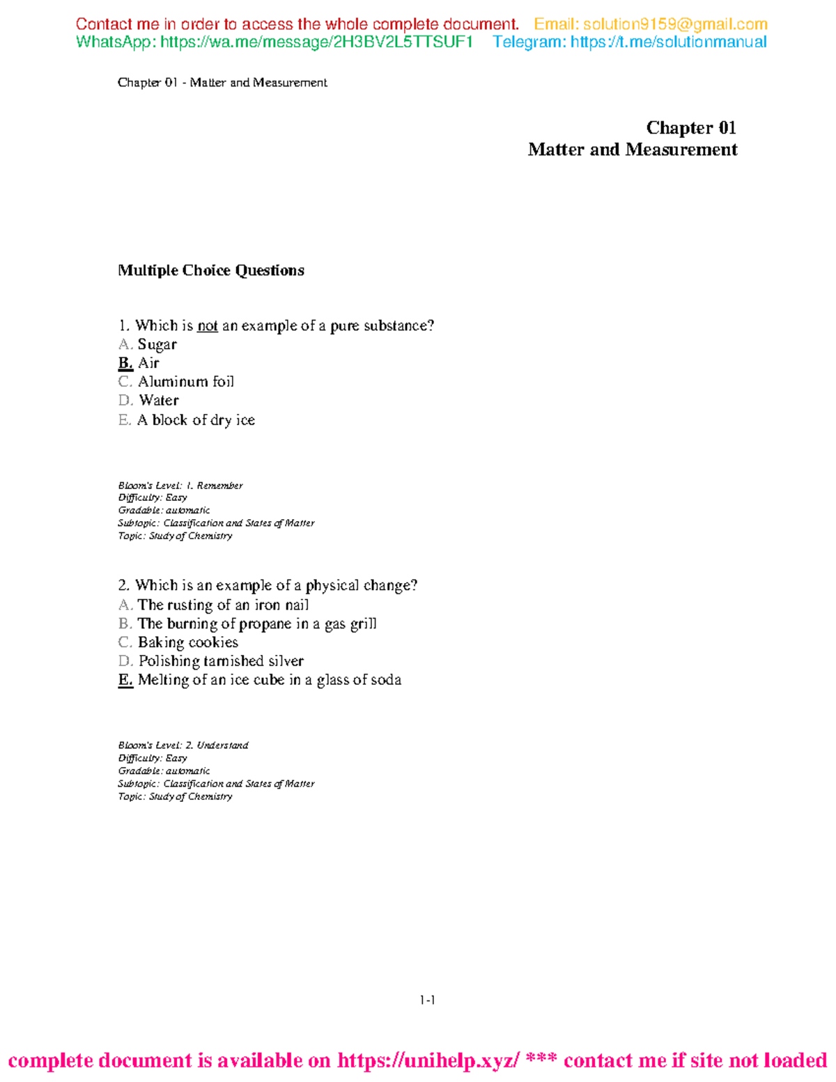 Test Bank General, Organic, & Biological Chemistry 3rd edition by ...