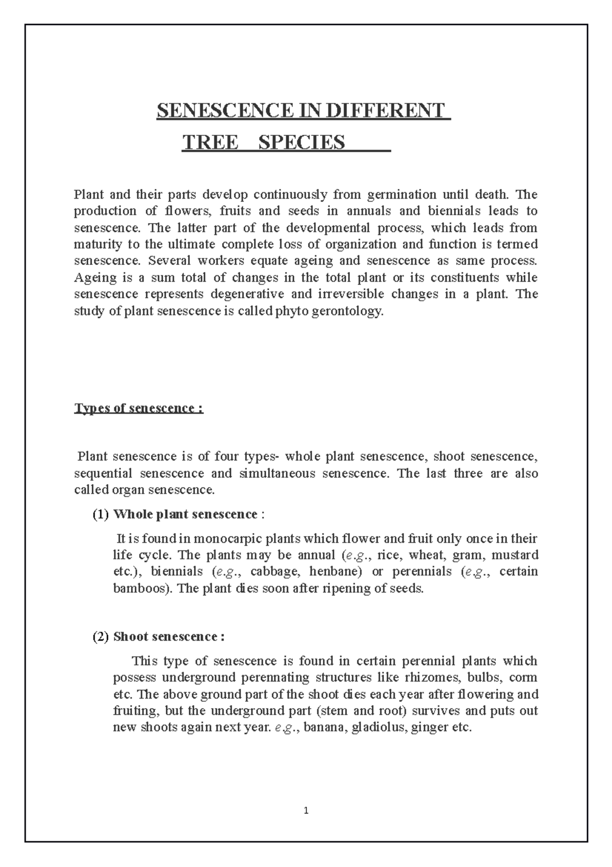 TREE Senescence - SENESCENCE IN DIFFERENT TREE SPECIES Plant and their ...
