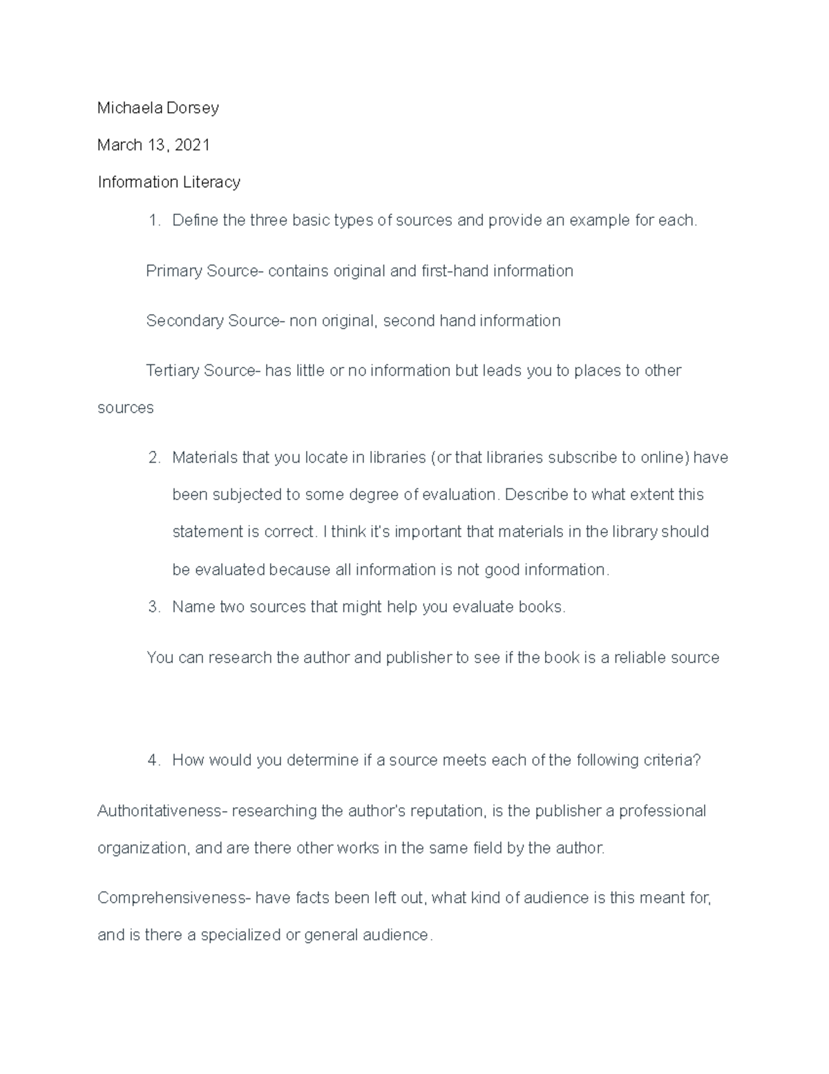 Chapter 6 textbook activity- LIS - Michaela Dorsey March 13, 2021 ...